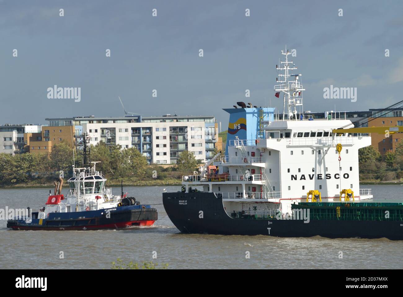 Tug RT Ambition, operated by Boluda Towage Europe,heads up the River ...
