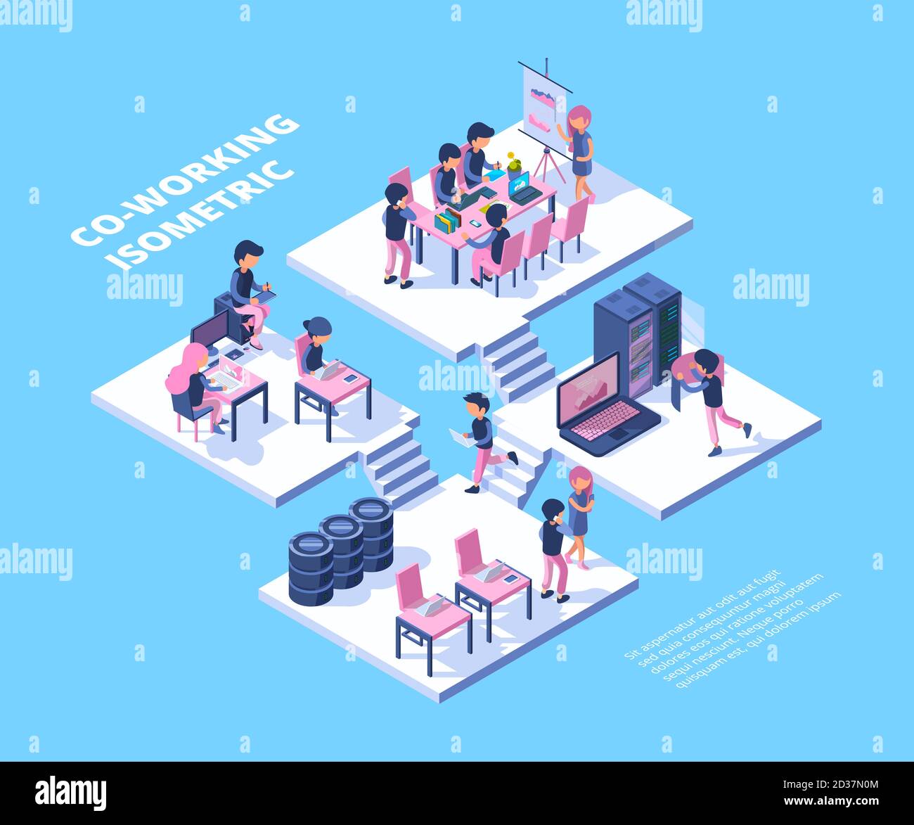 Coworking isometric. Business team freelancer professionals group ...