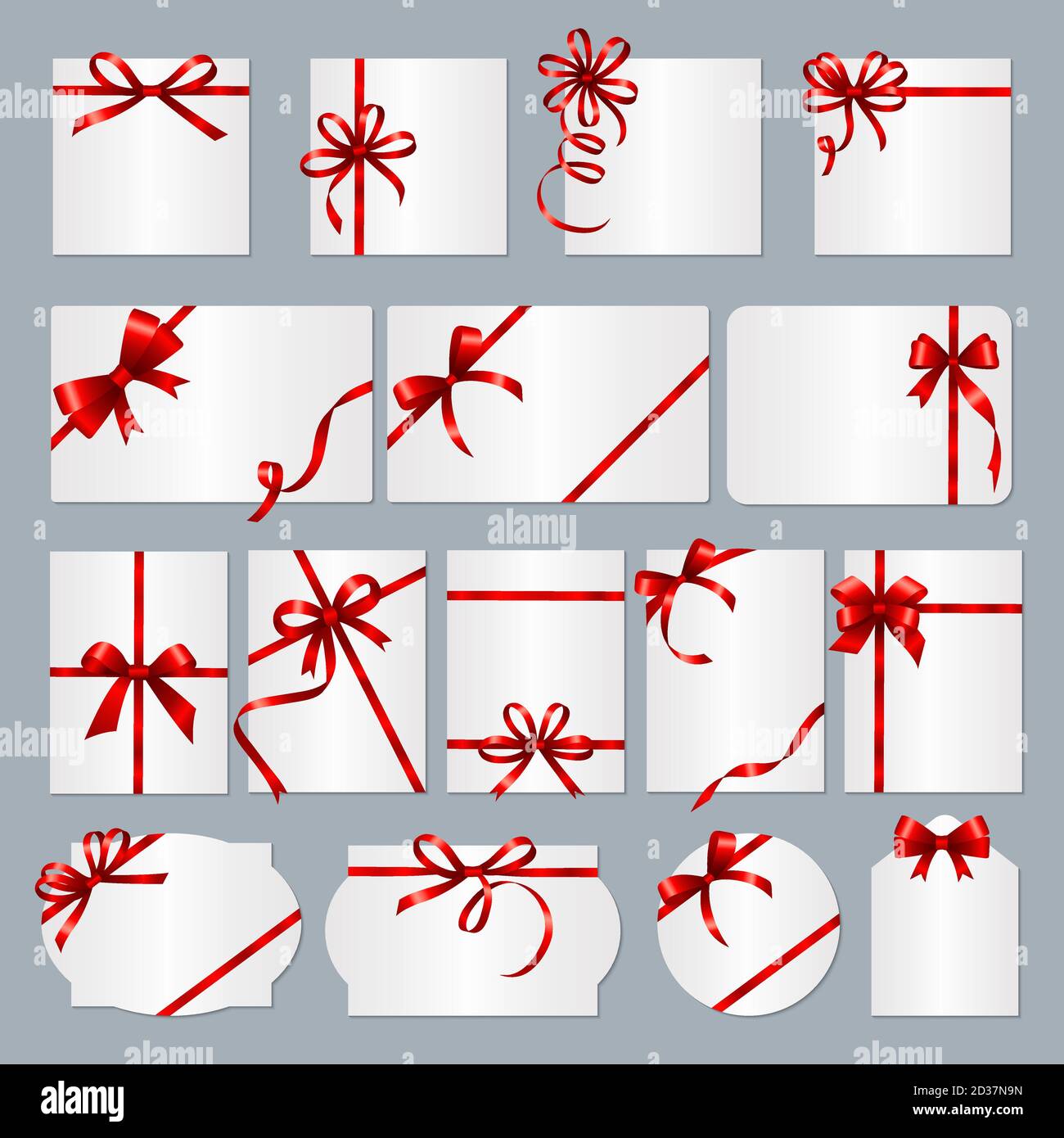 Gift card frames. Red ribbons gift banners with place for text vector ...