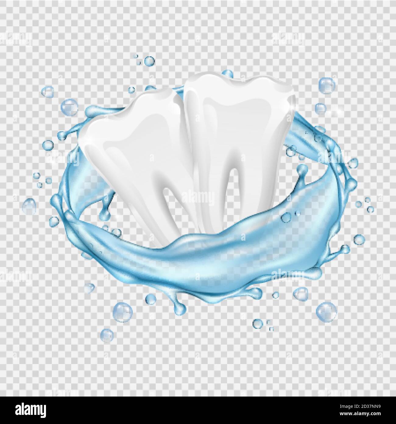 Realistic teeth. Vector clean white teeth and water splash isolated on ...