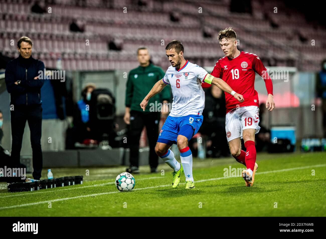 Herning, Denmark. 07th Oct, 2020. Hallur Hansson (6) of Faroe Islands ...