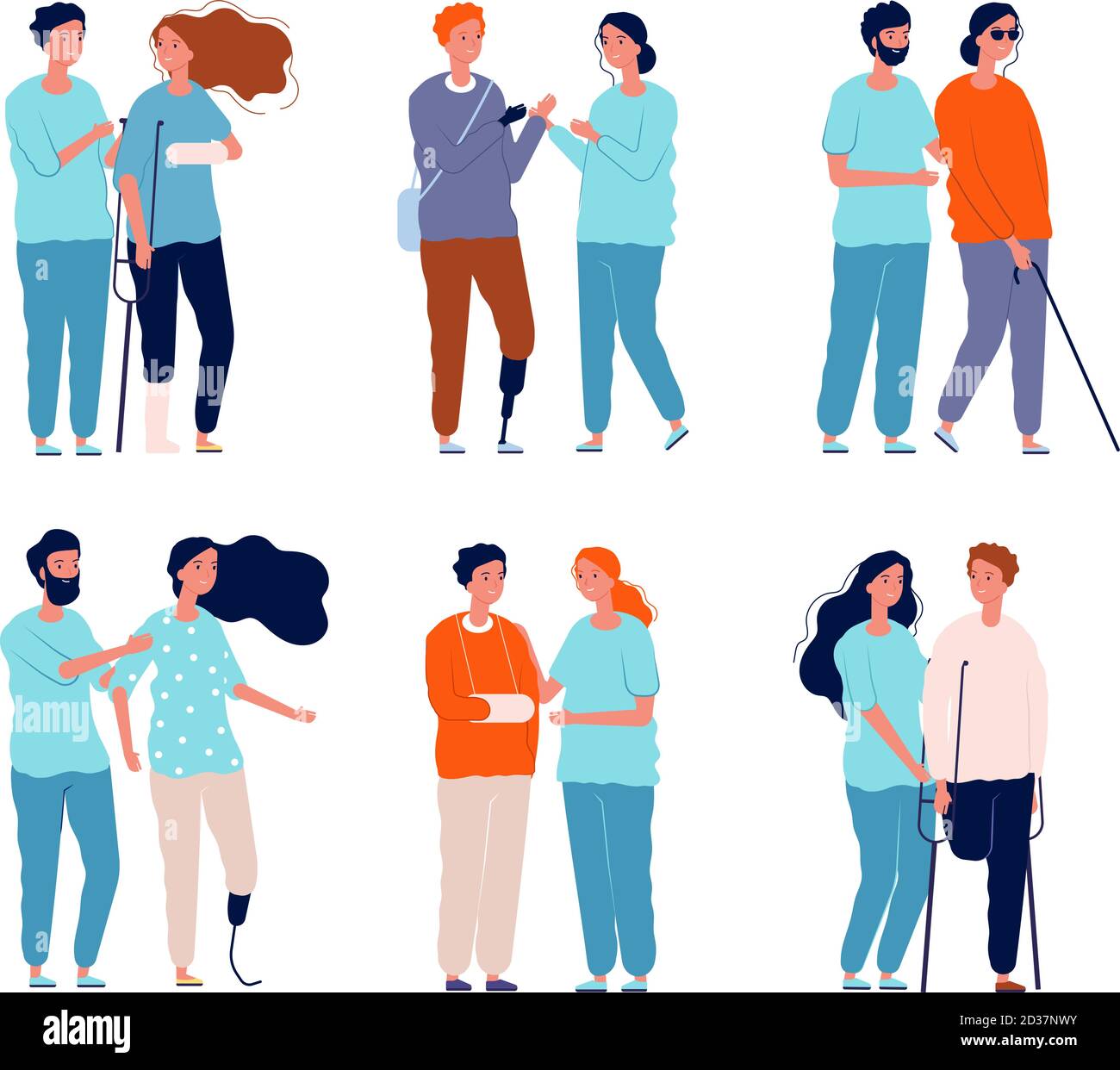 Disabled persons with assistants. People in wheelchair character male ...