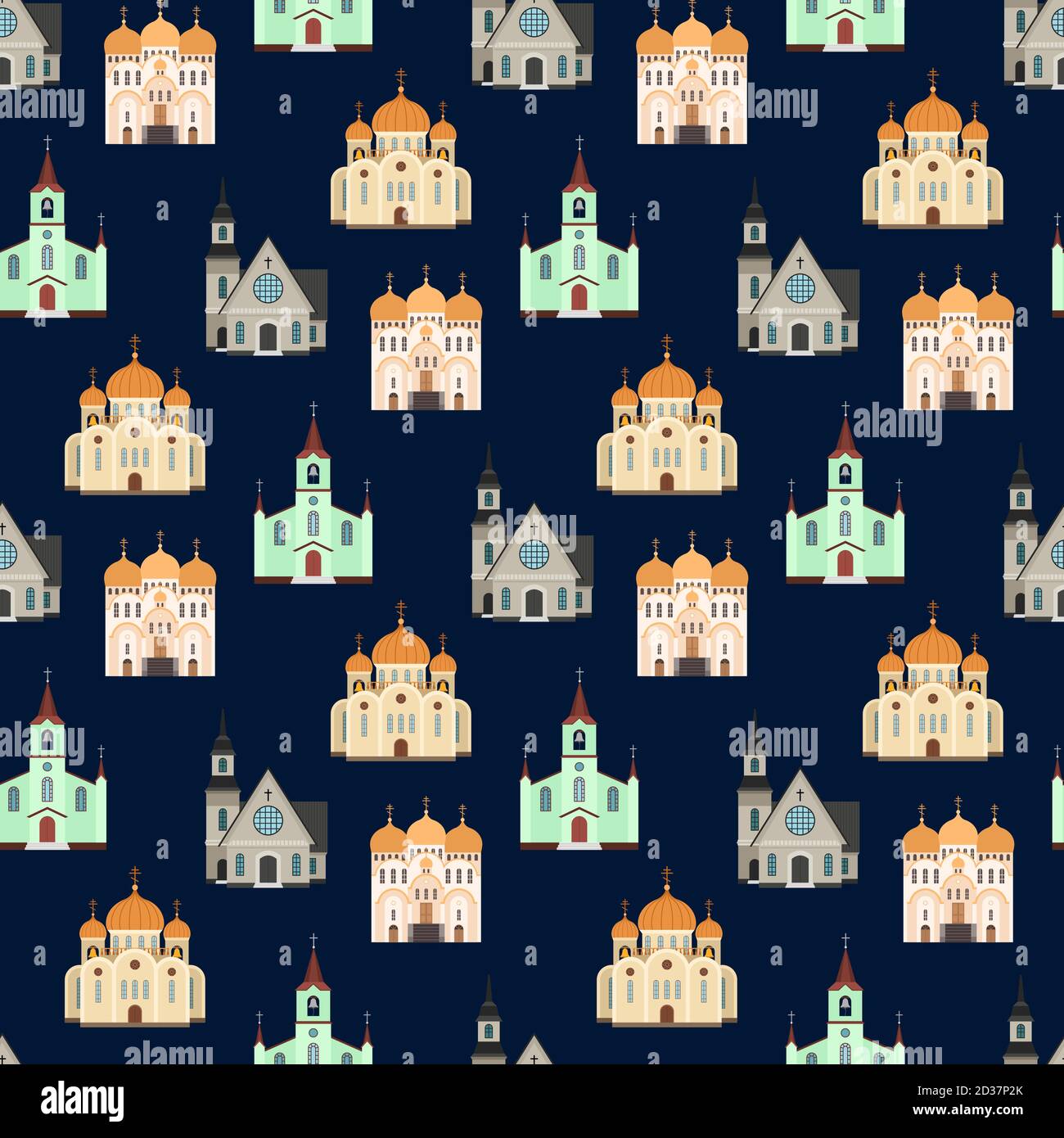 Christian churches seamless pattern. Church buildings background ...