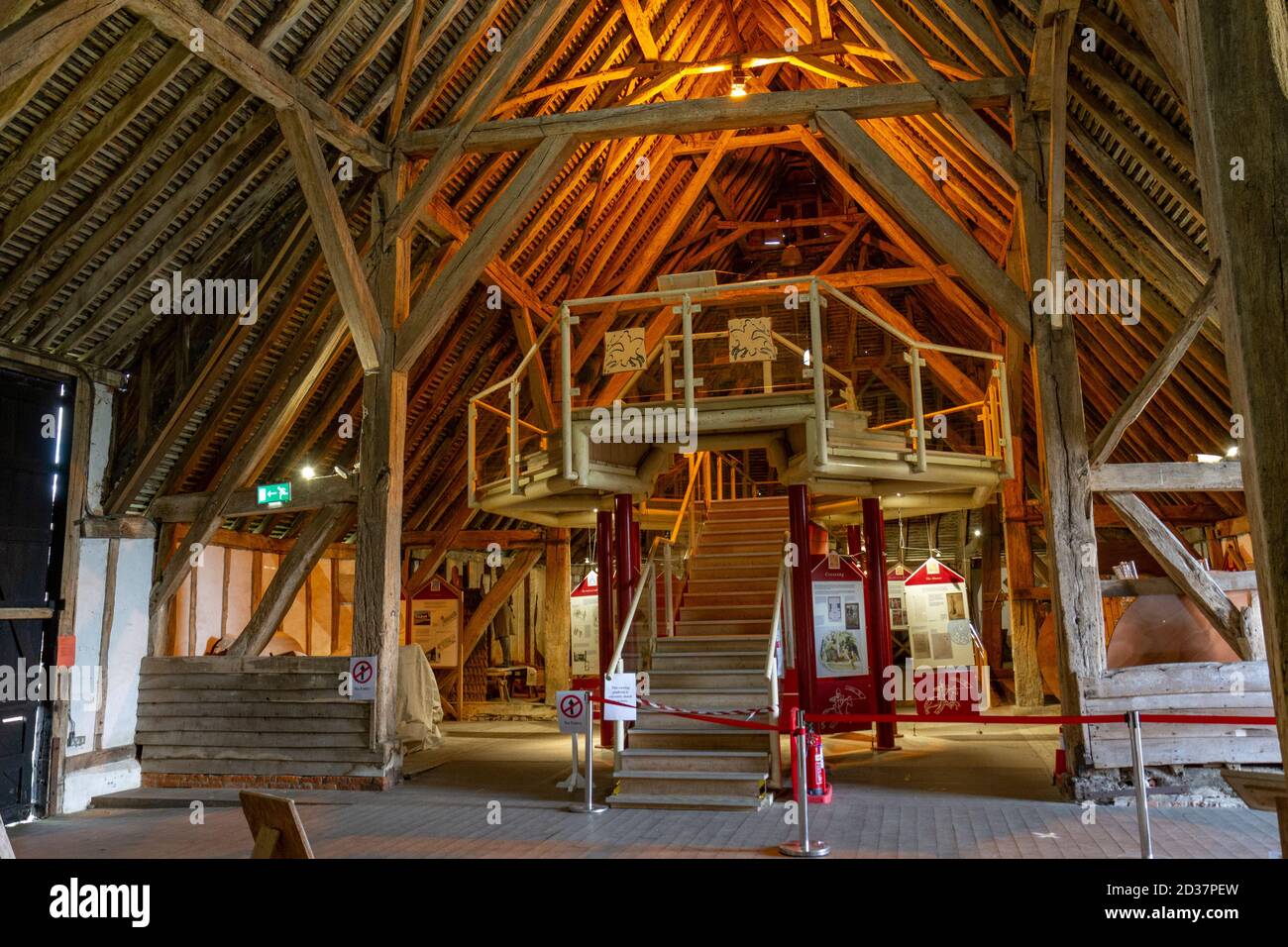 General view inside the Wheat Barn, Cressing Temple Barns, an ancient ...