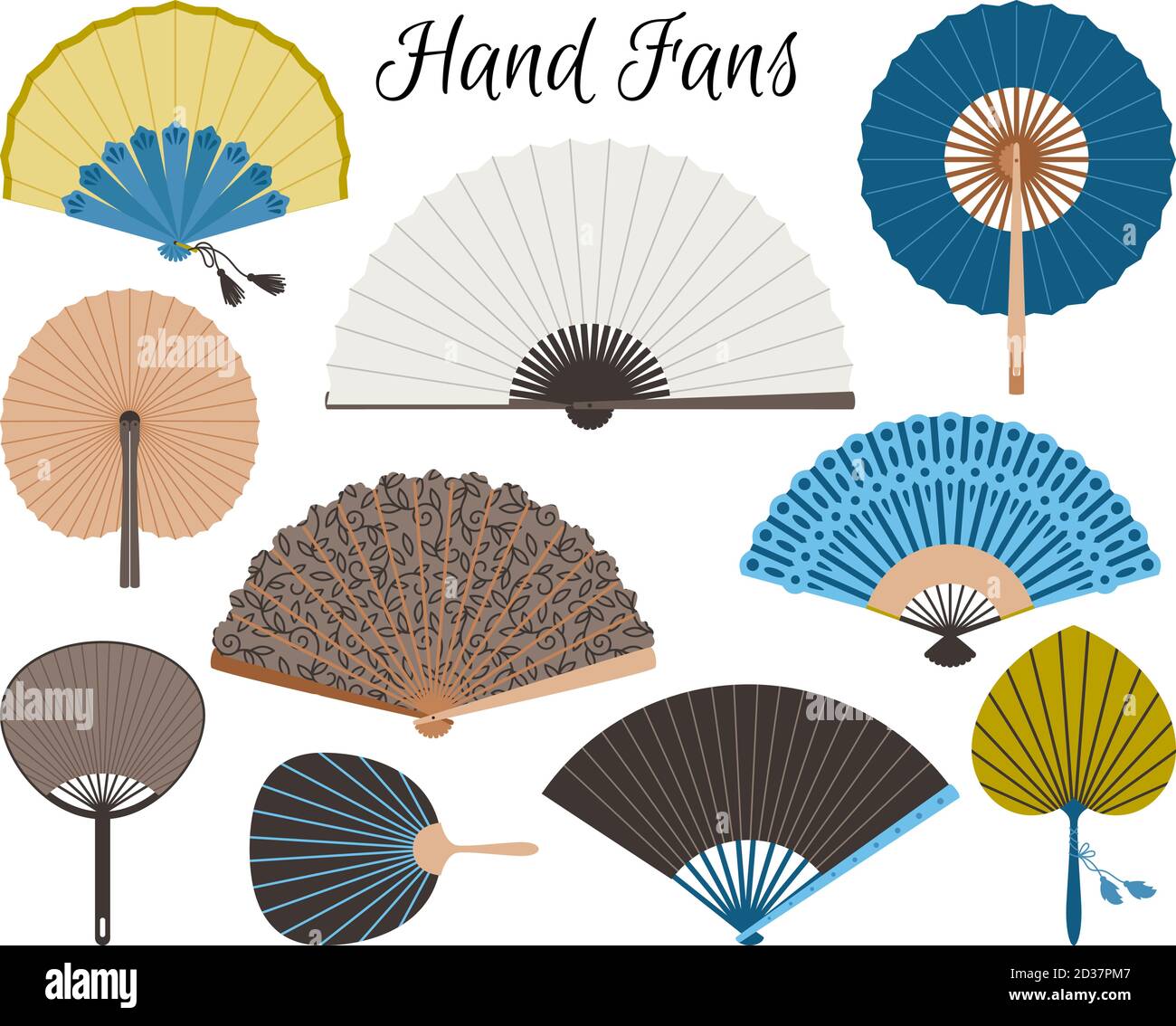 Asian fans. Colored hand traditional fan set isolated on white ...