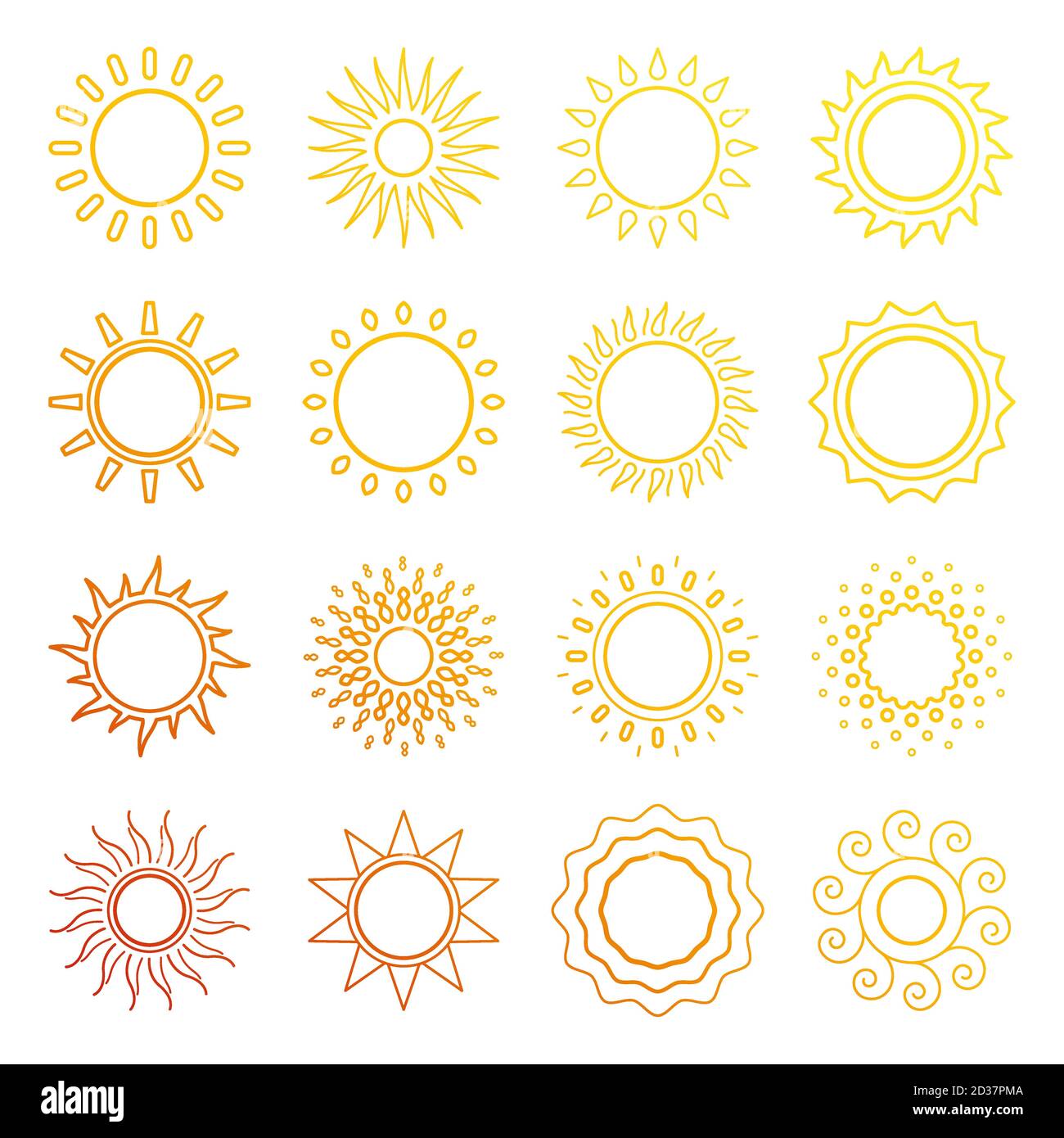 Red, yellow, orange line sun icons vector collection Stock Vector Image ...