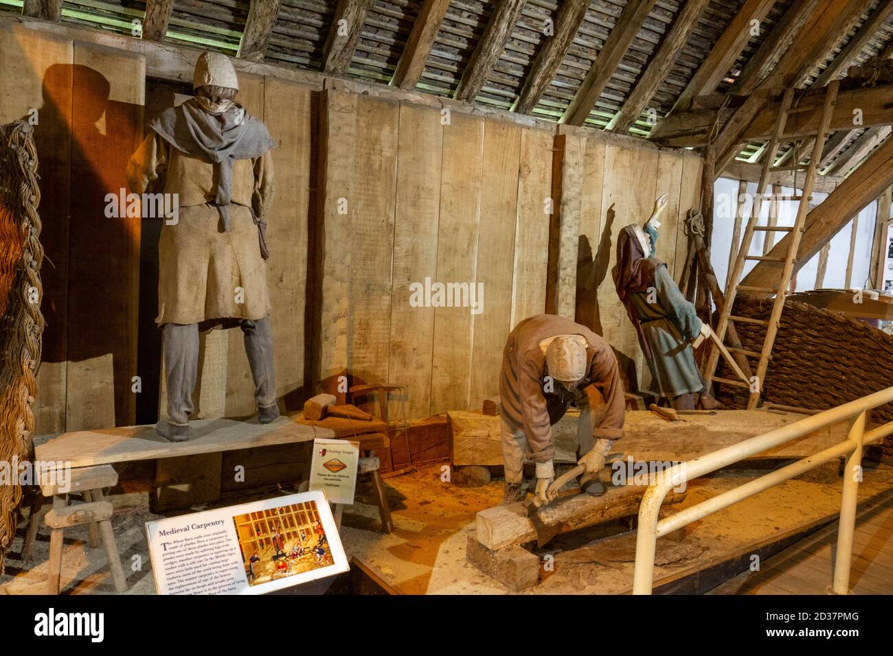 Medieval carpentry display with figures in the Wheat Barn, Cressing ...