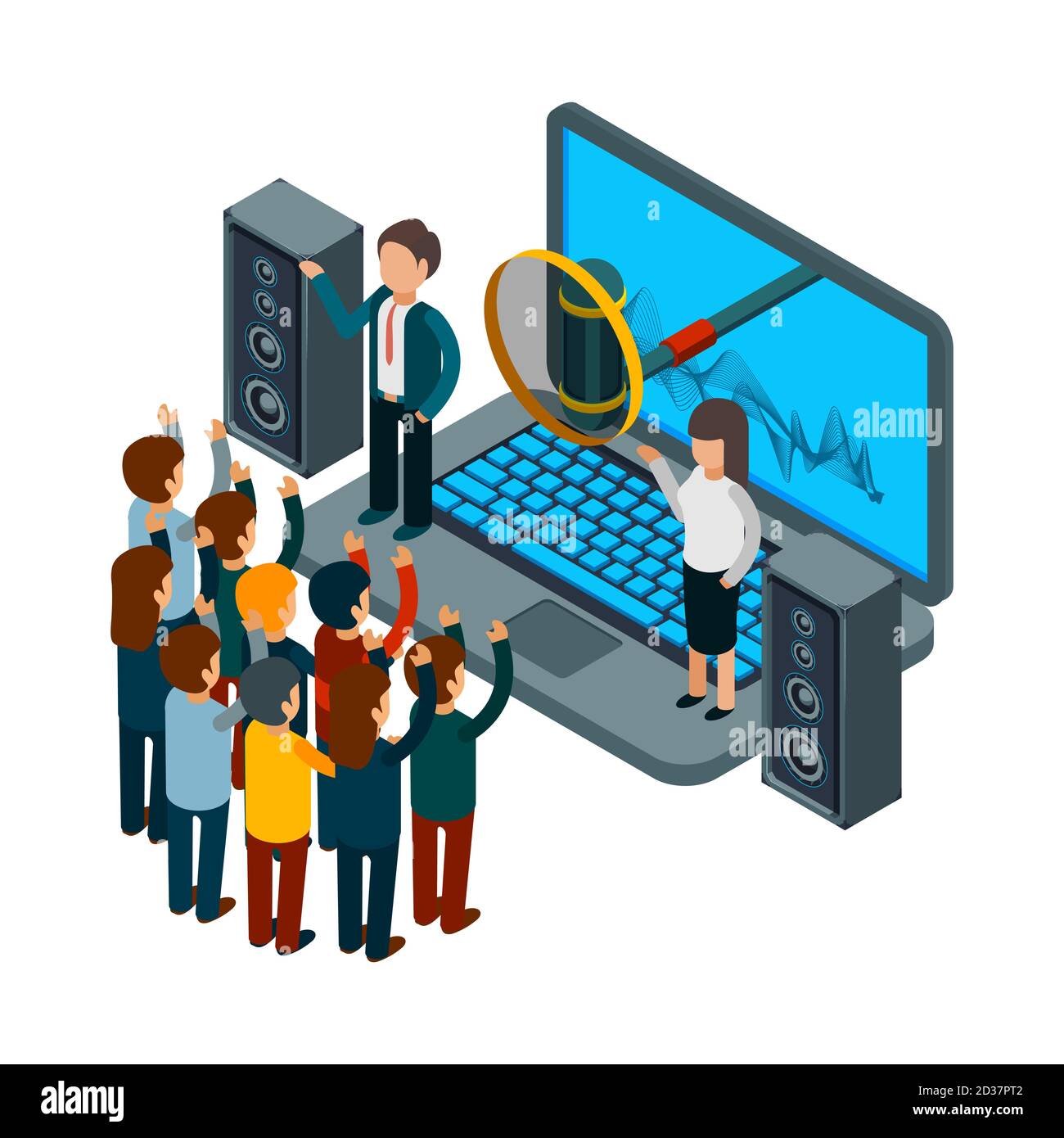 People sing. Choir recording song. Vector isometric music concept Stock ...