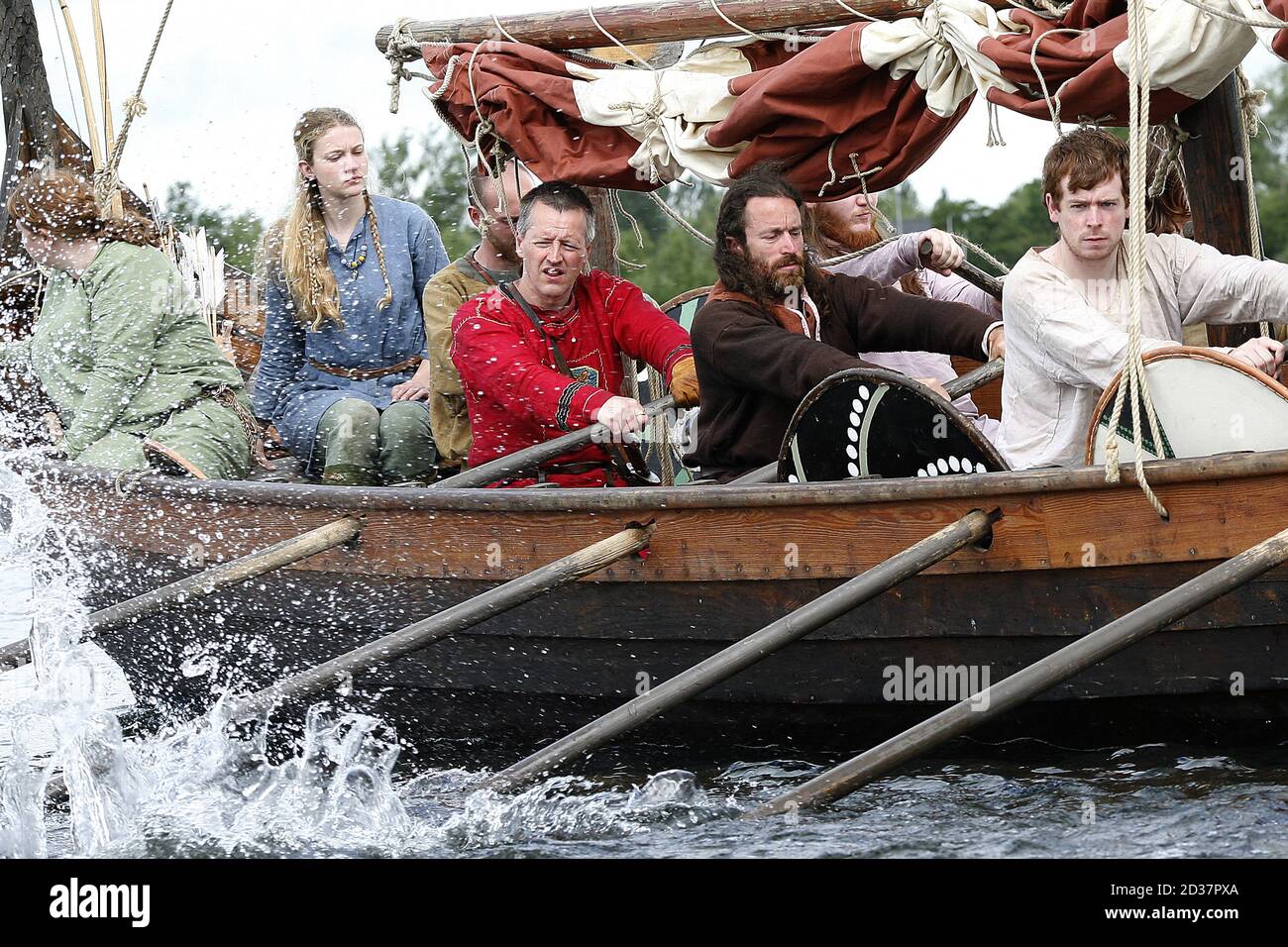 Viking Battle on Llangorse Lake Sourh Wales, Powys. A group of Viking ...