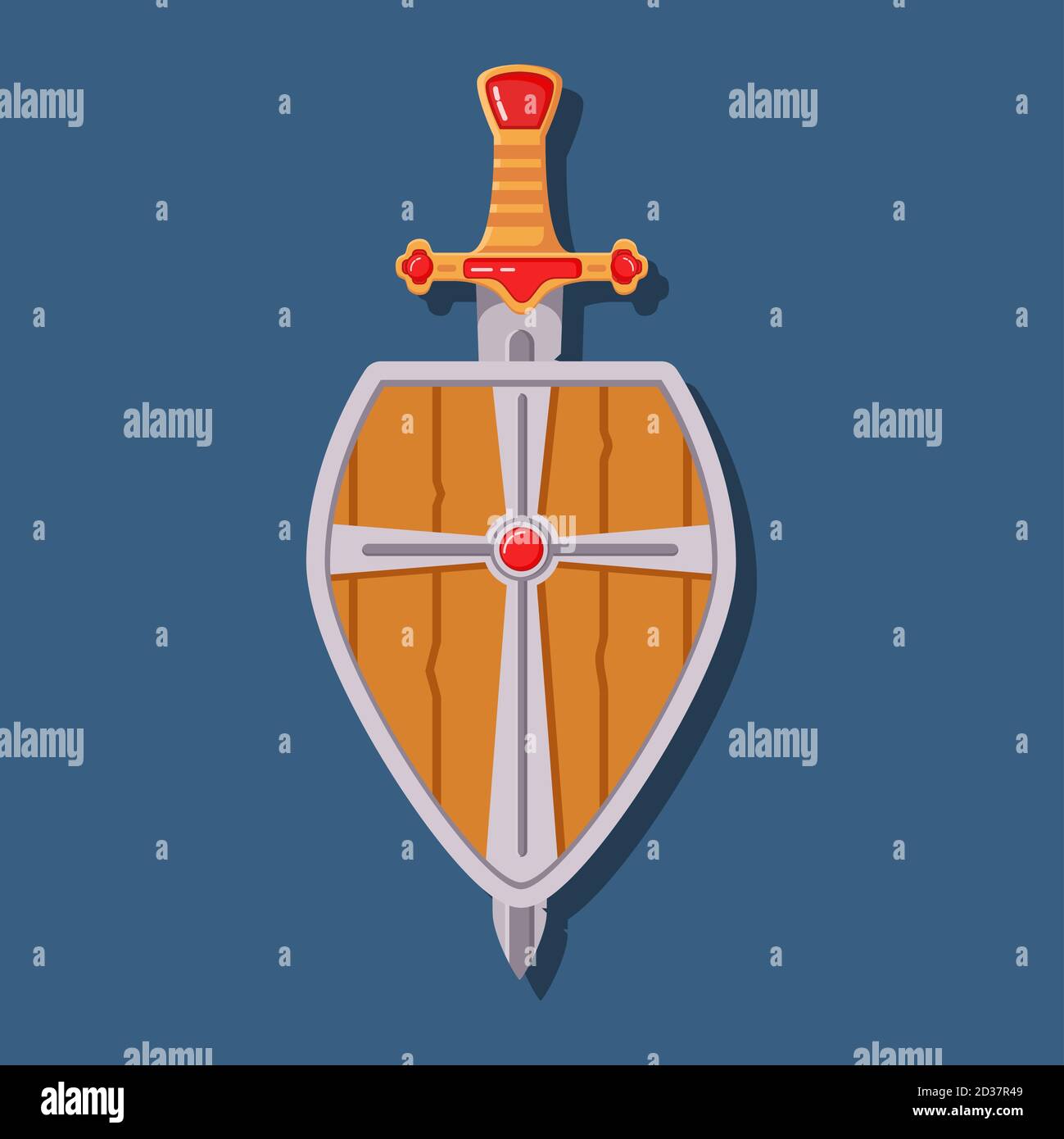 Medieval sword shield. Game weapon cartoon. Symbol for a mobile game ...