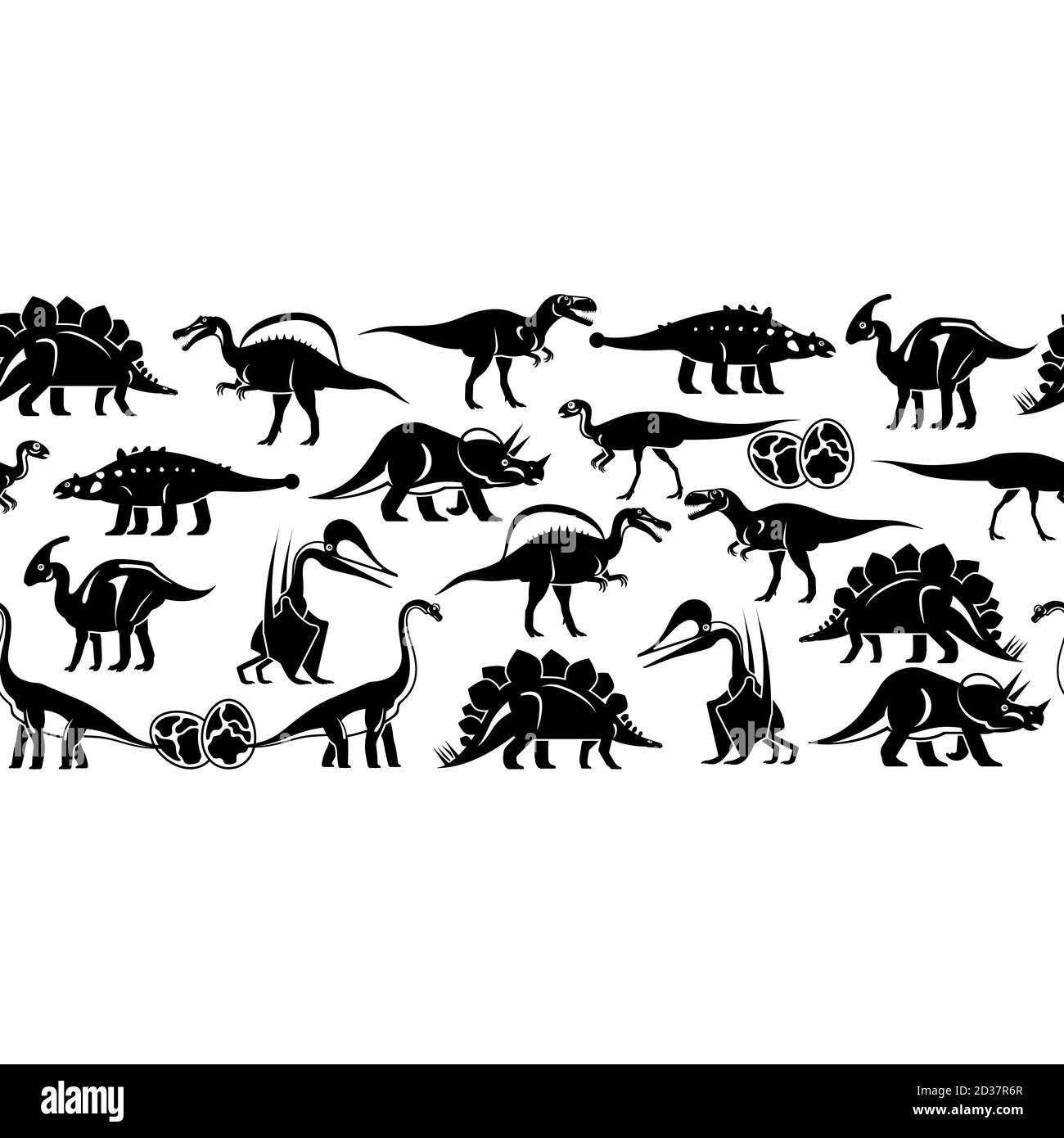 Dinosaurus seamless pattern banner vector design in black and white ...