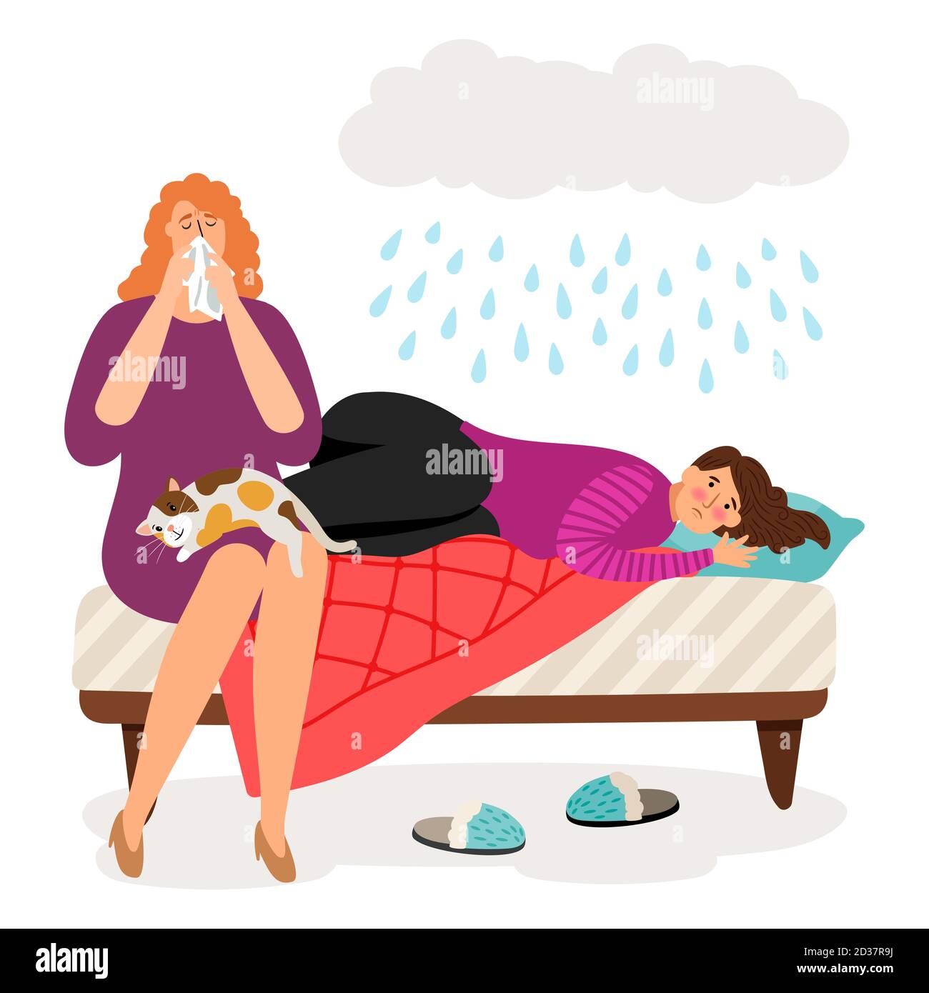 Cute depressed girls and rain. Depression, psychological disorder ...