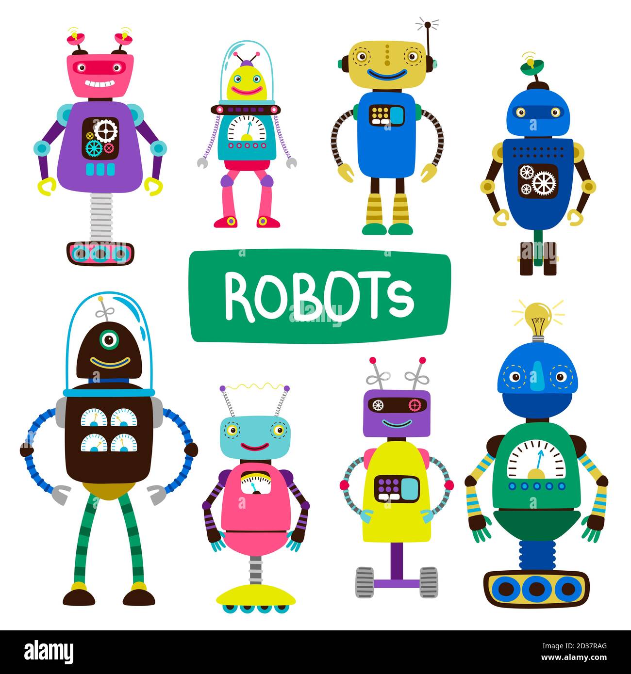 Cartoon kids robots of set vector illustration. Robot toy, colored ...