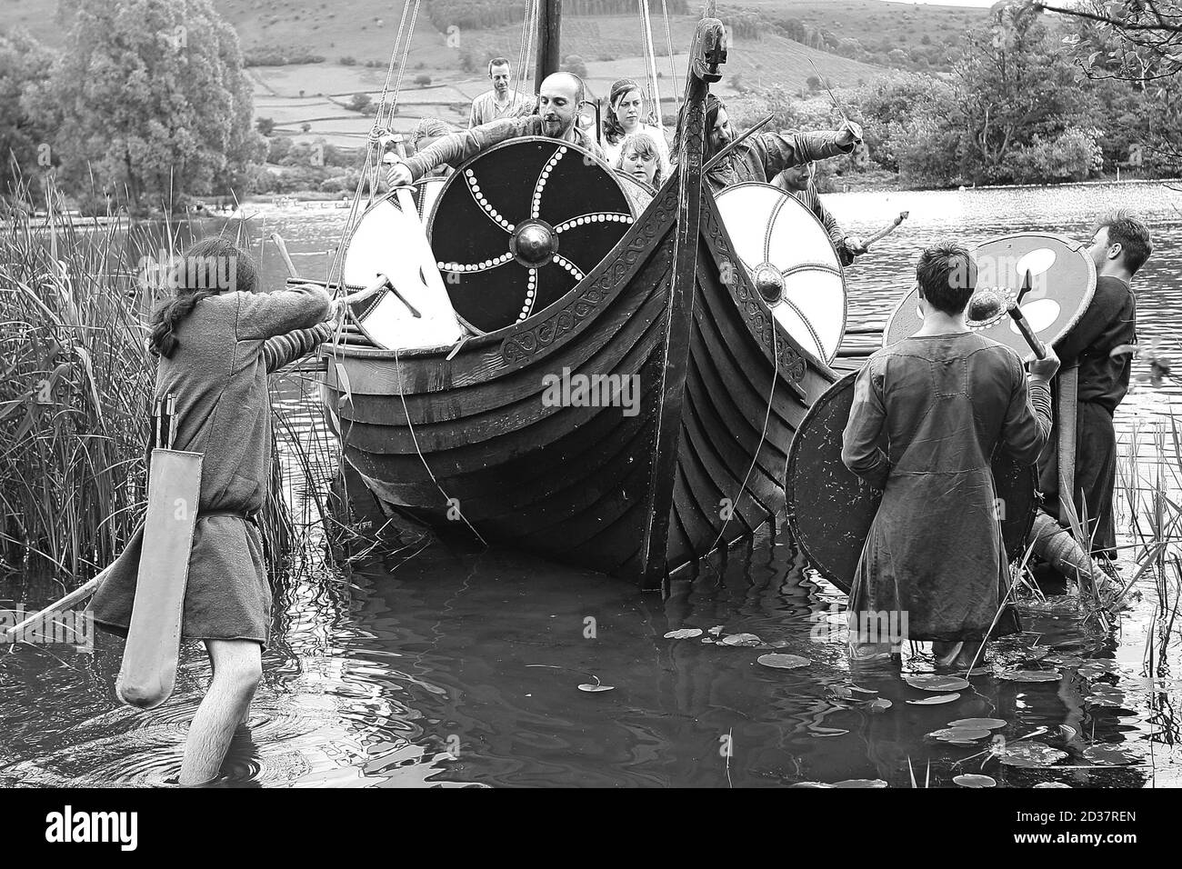 Viking long boat with shields Black and White Stock Photos & Images - Alamy