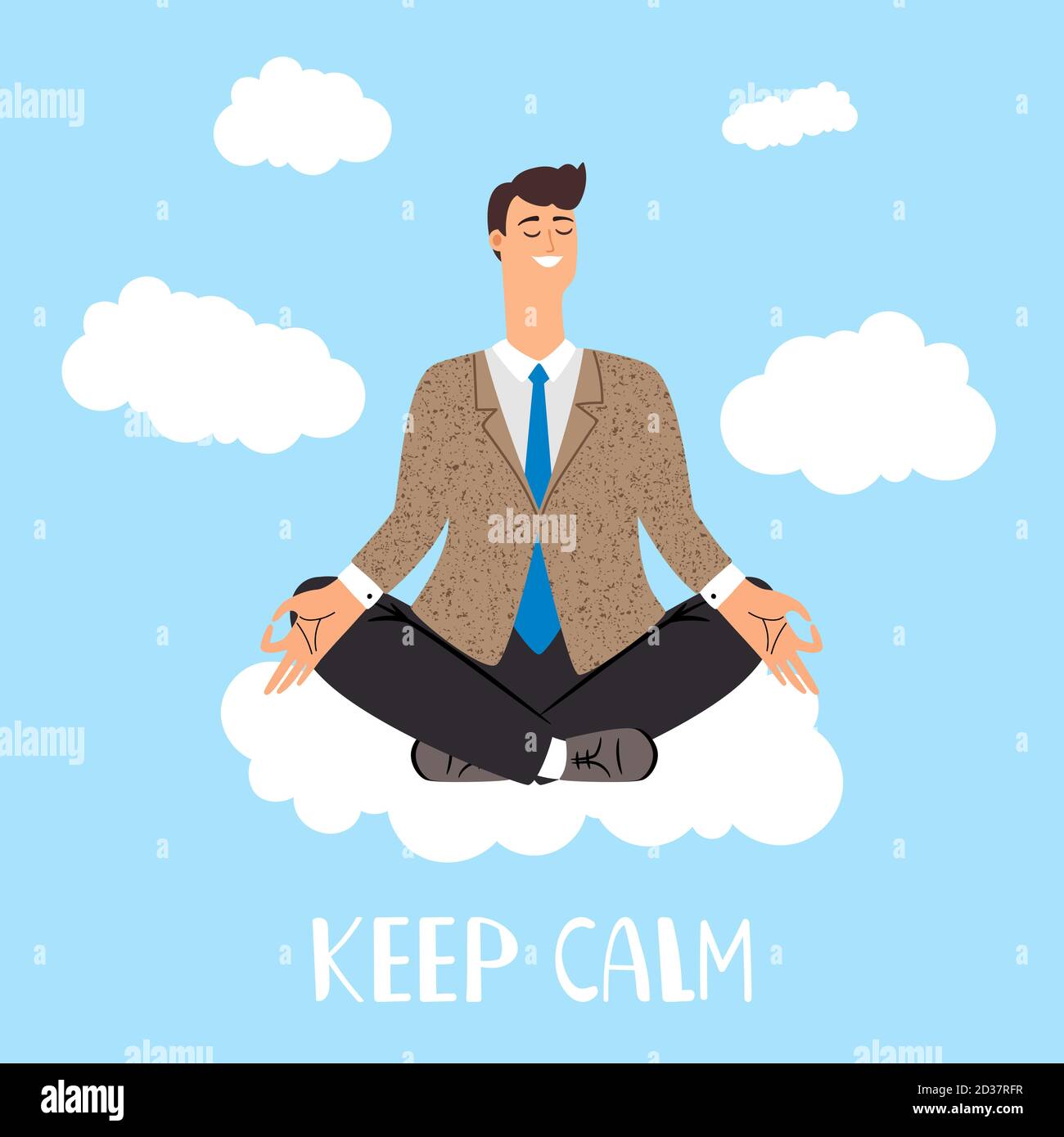 Keep calm vector concept. Man is meditating on clouds. Illustration of ...