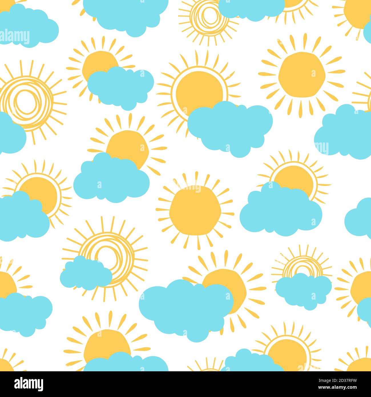 Hand drawn sun and clouds vector seamless pattern Stock Vector Image ...