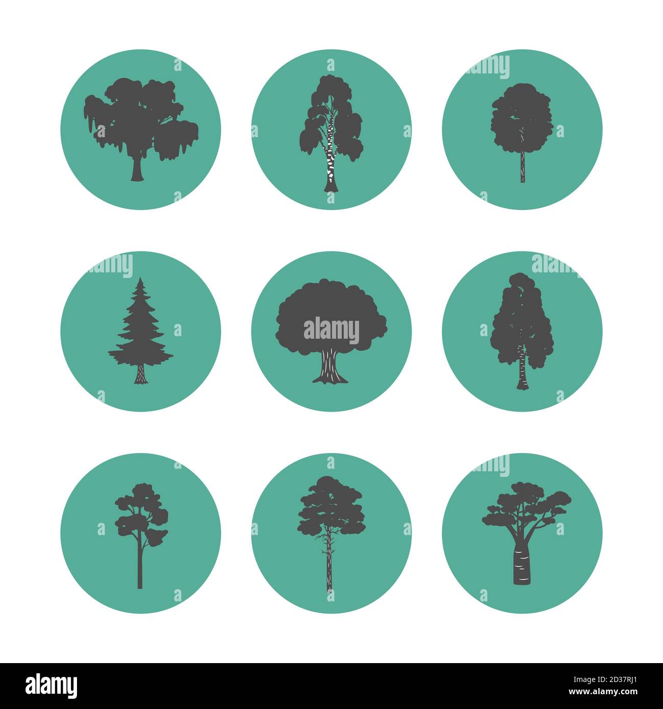 Vector forest trees icons collection in green circles Stock Vector ...