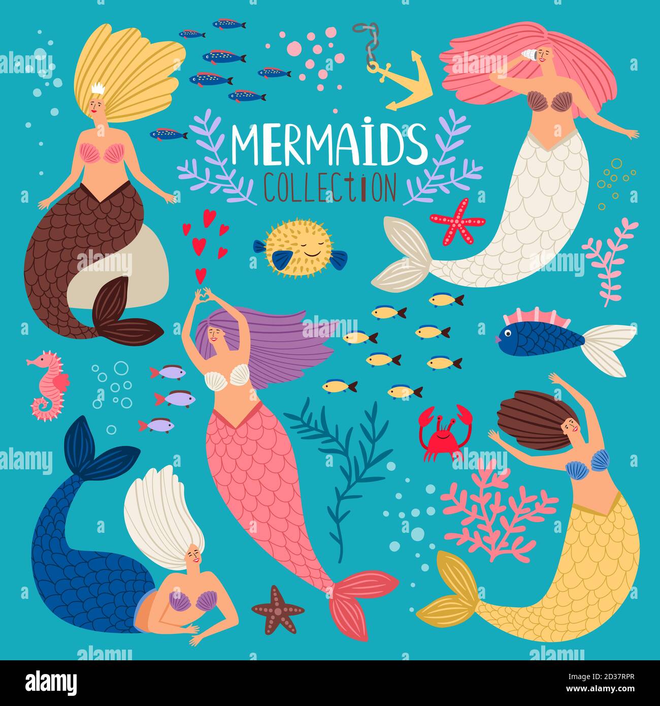 Mermaids Set Mermaid Princess Ocean Girl Scrapbook Elements Bikini