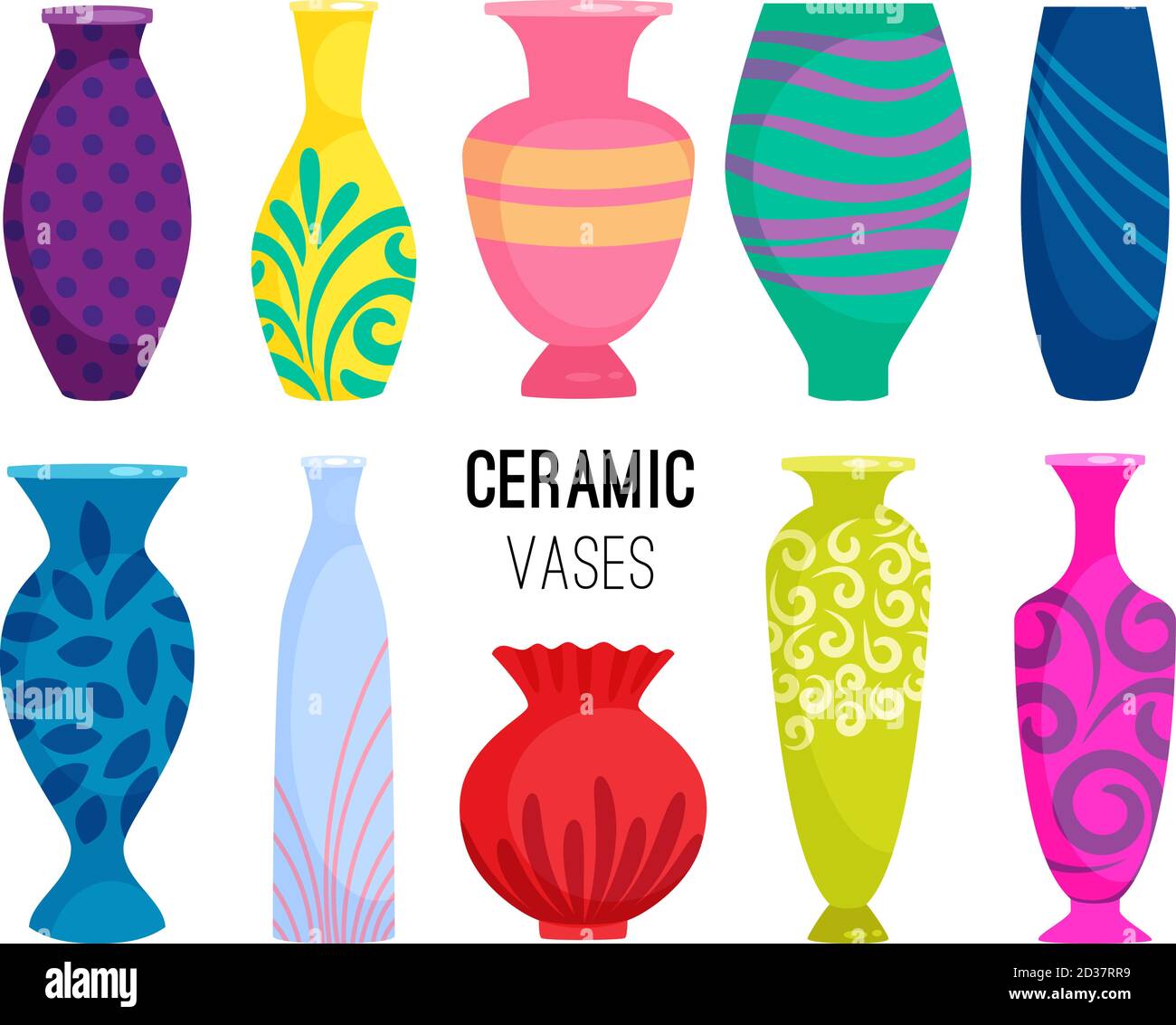 Ceramic vases collection. Colored ceramics vase objects, antique ...