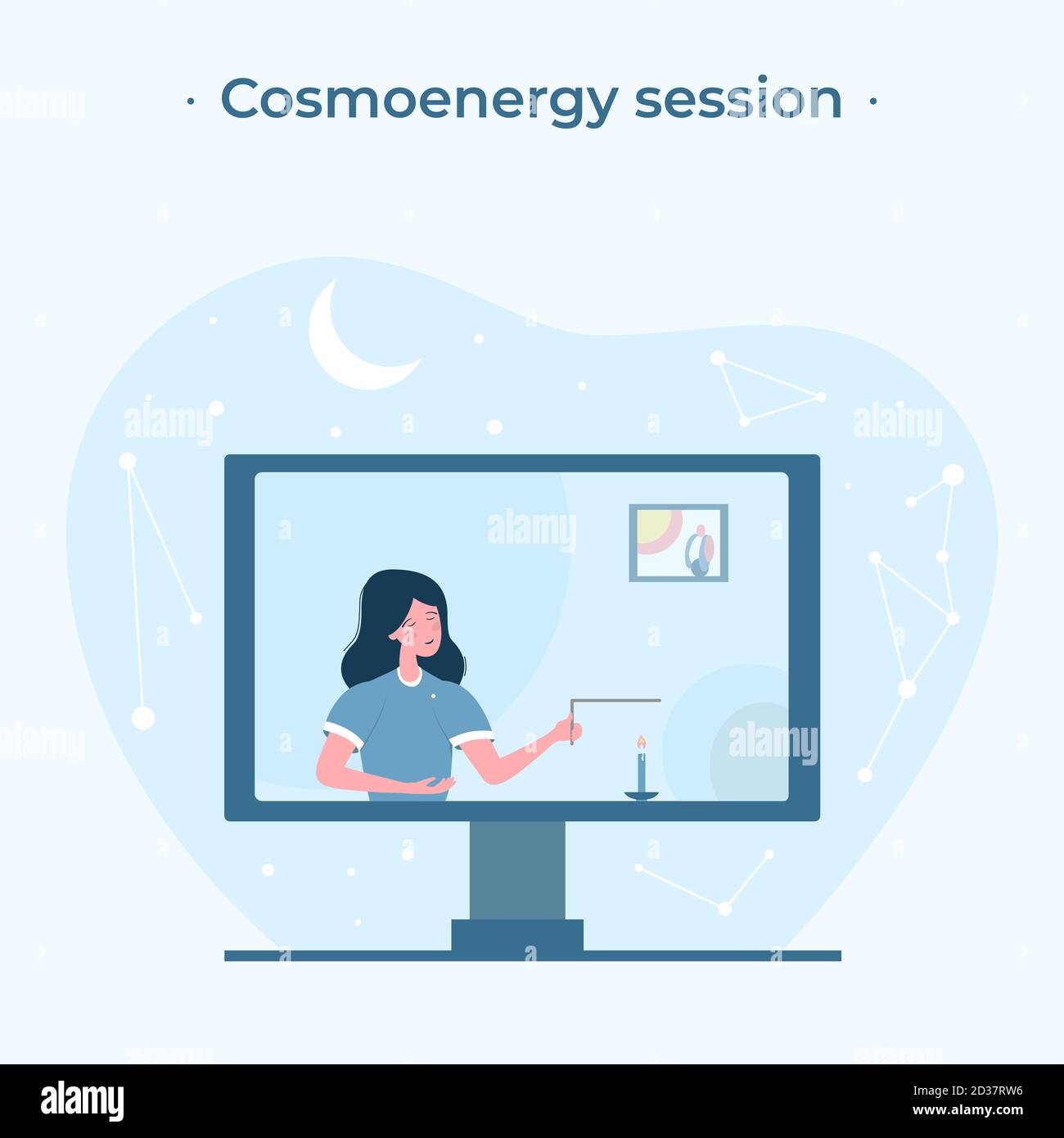 Vector illustration. A female teacher conducts a remote session on the ...