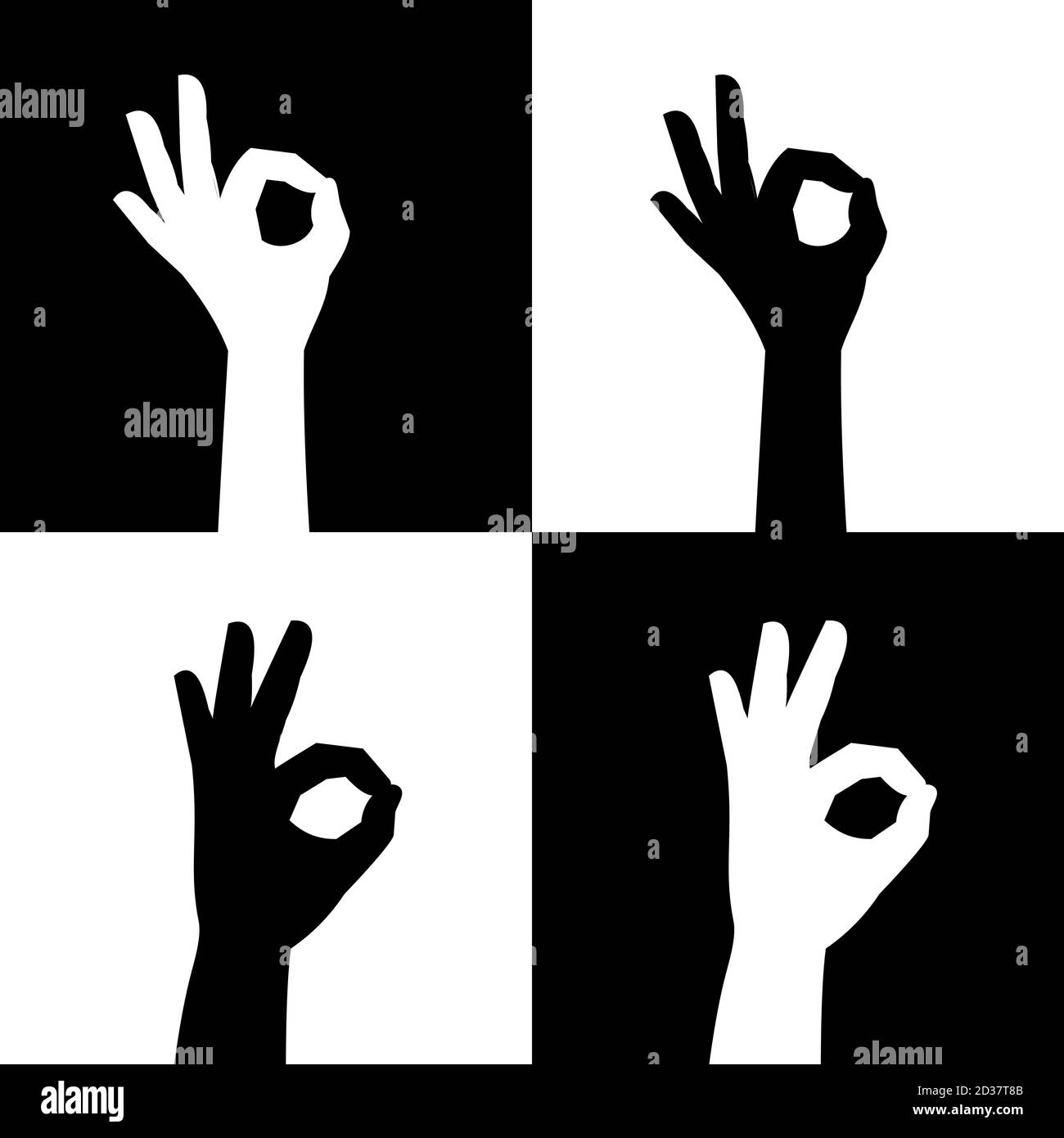 OK sign vector silhouette hands icons in black and white Stock Vector ...
