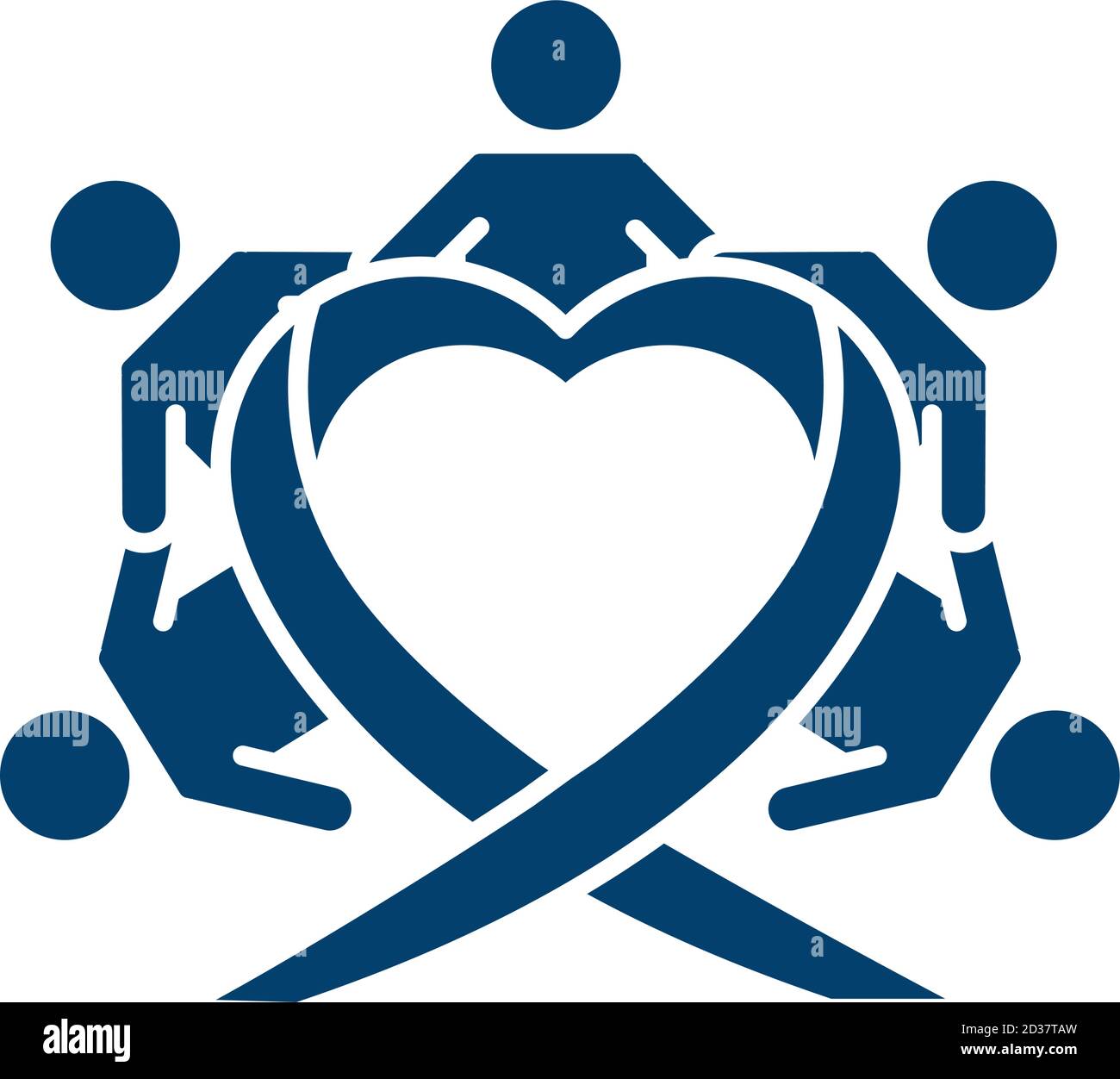 childrens holding hands around heart ribbon silhouette icon vector ...