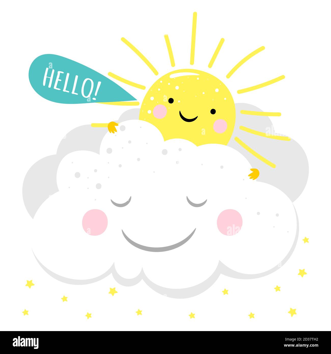 Cartoon character cute sun say hello vector printable card Stock Vector ...