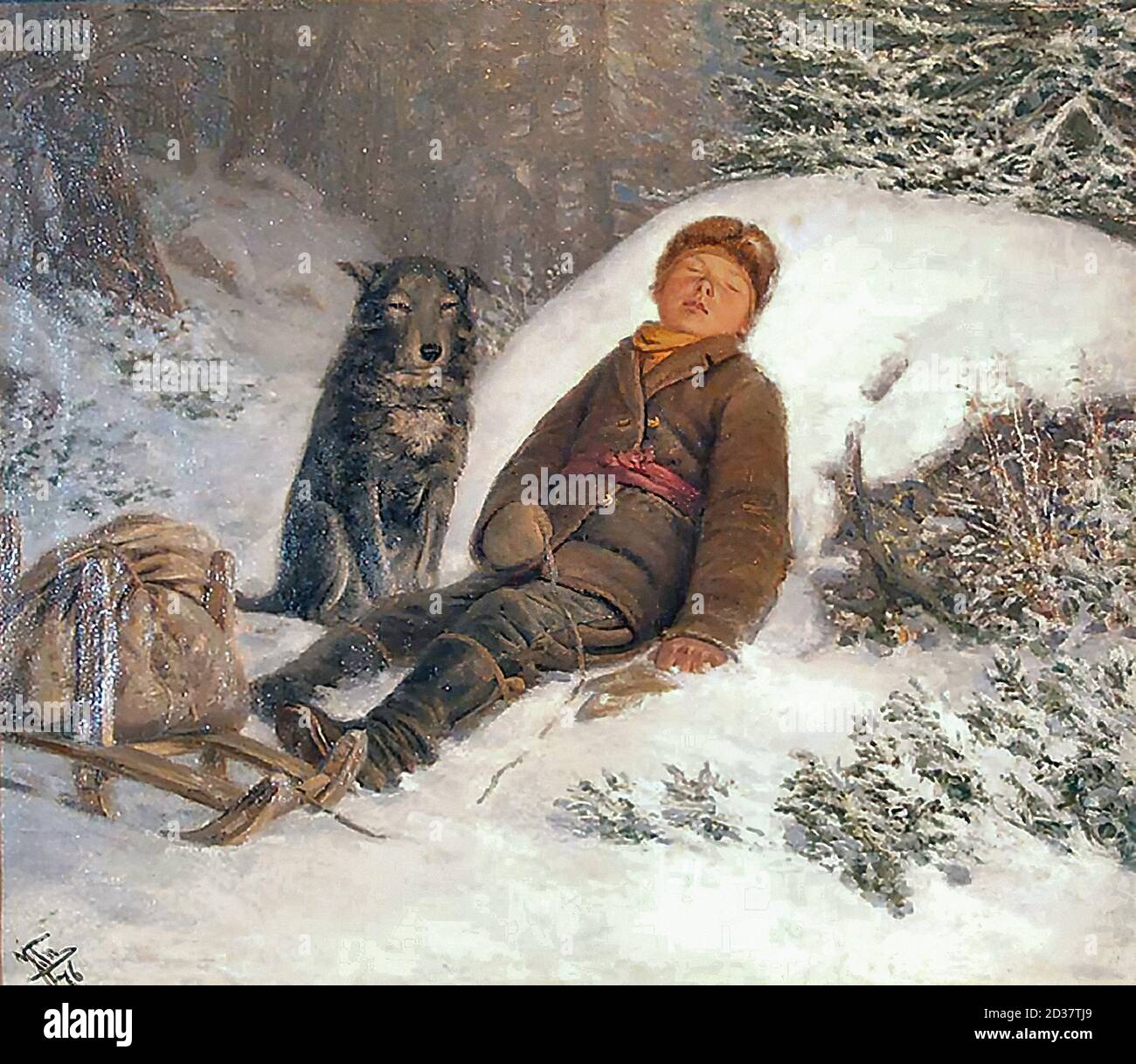 Tirén Johan - Boy and Wolf - Swedish School - 19th Century Stock Photo ...