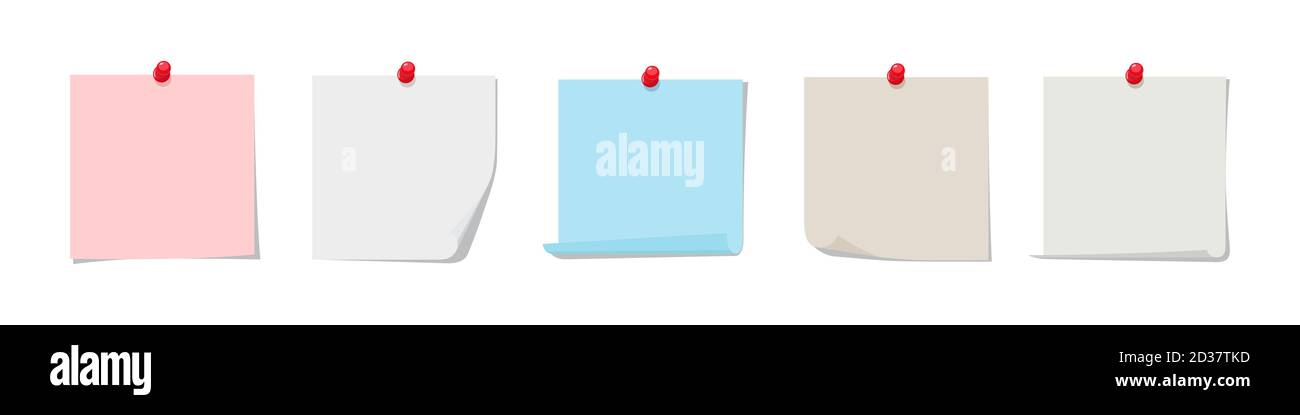 Sticky notes vector collection. Colorful sticky paper with red pin ...