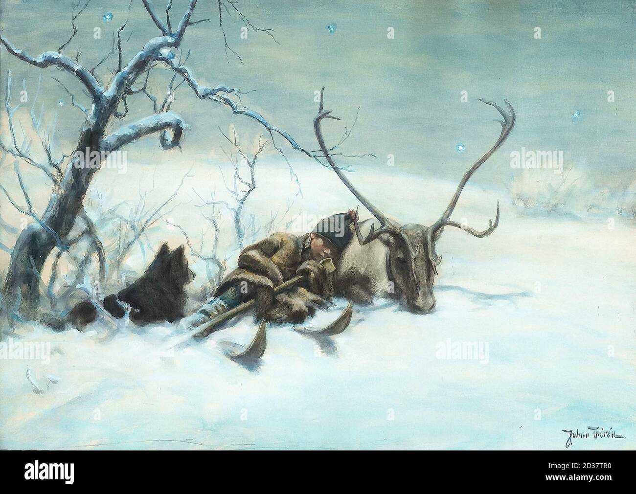Tirén Johan - Samepojke Med Ren Och Hund - Swedish School - 19th ...