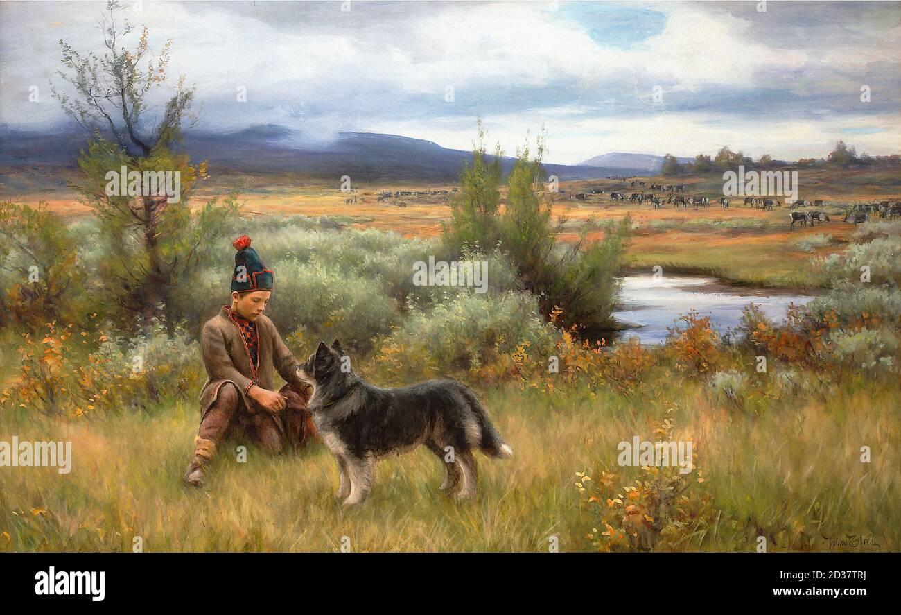 Tirén Johan - Samepojke Leker Med Sin Hund - Swedish School - 19th ...