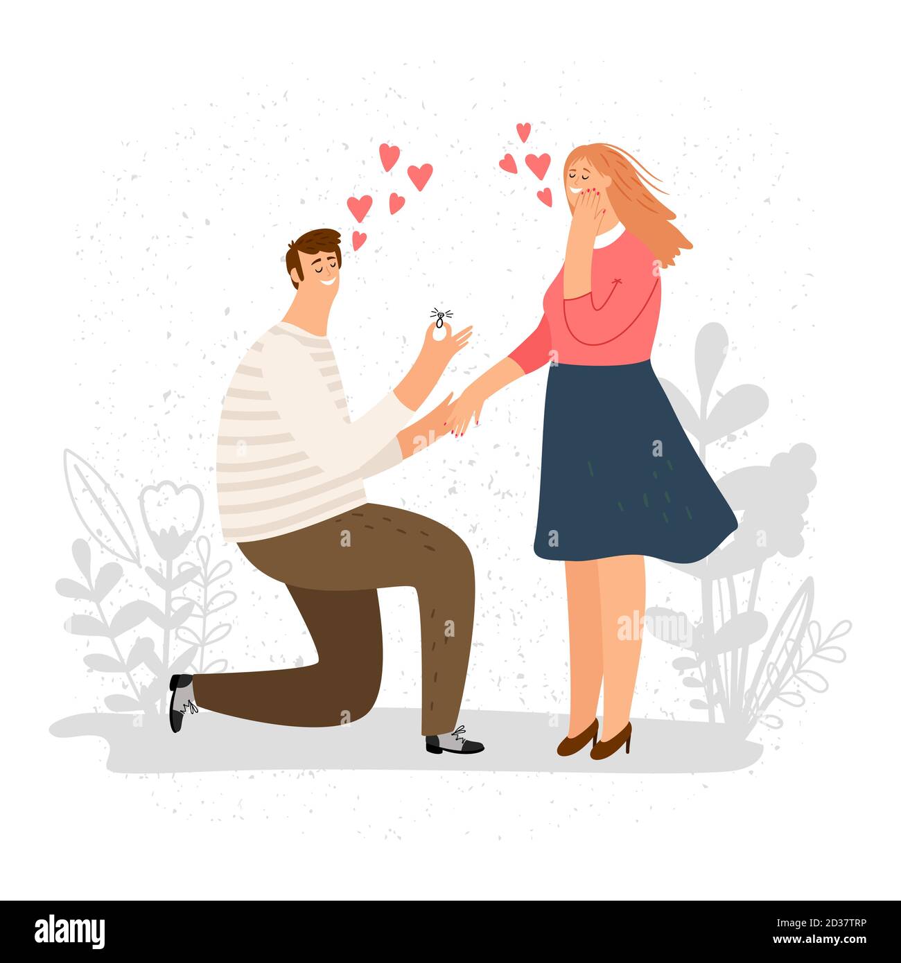 Man on knees proposing beautiful girl for marriage vector illustration ...