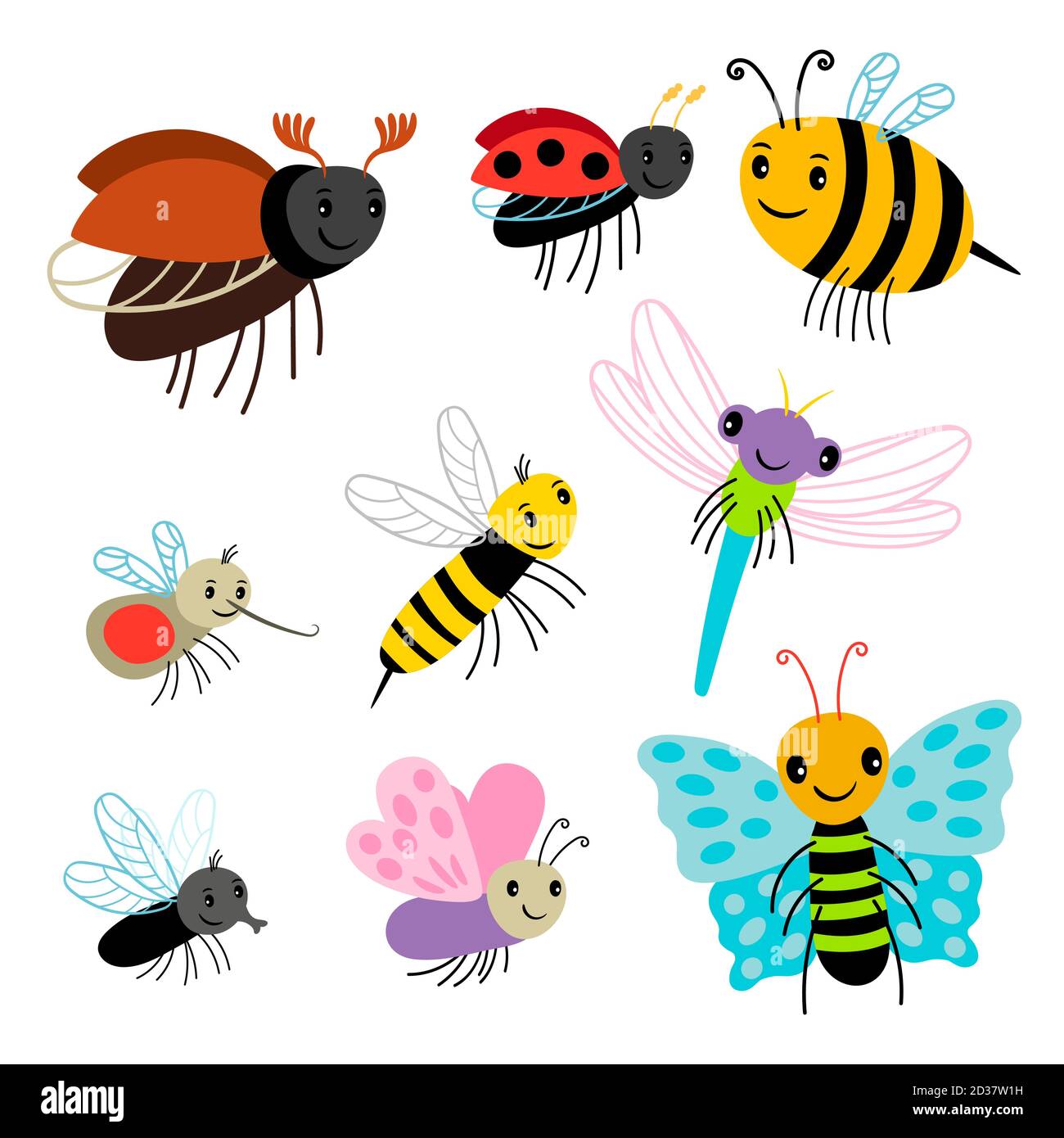 Flying insects vector collection - cartoon bee, butterfly, lady bug ...