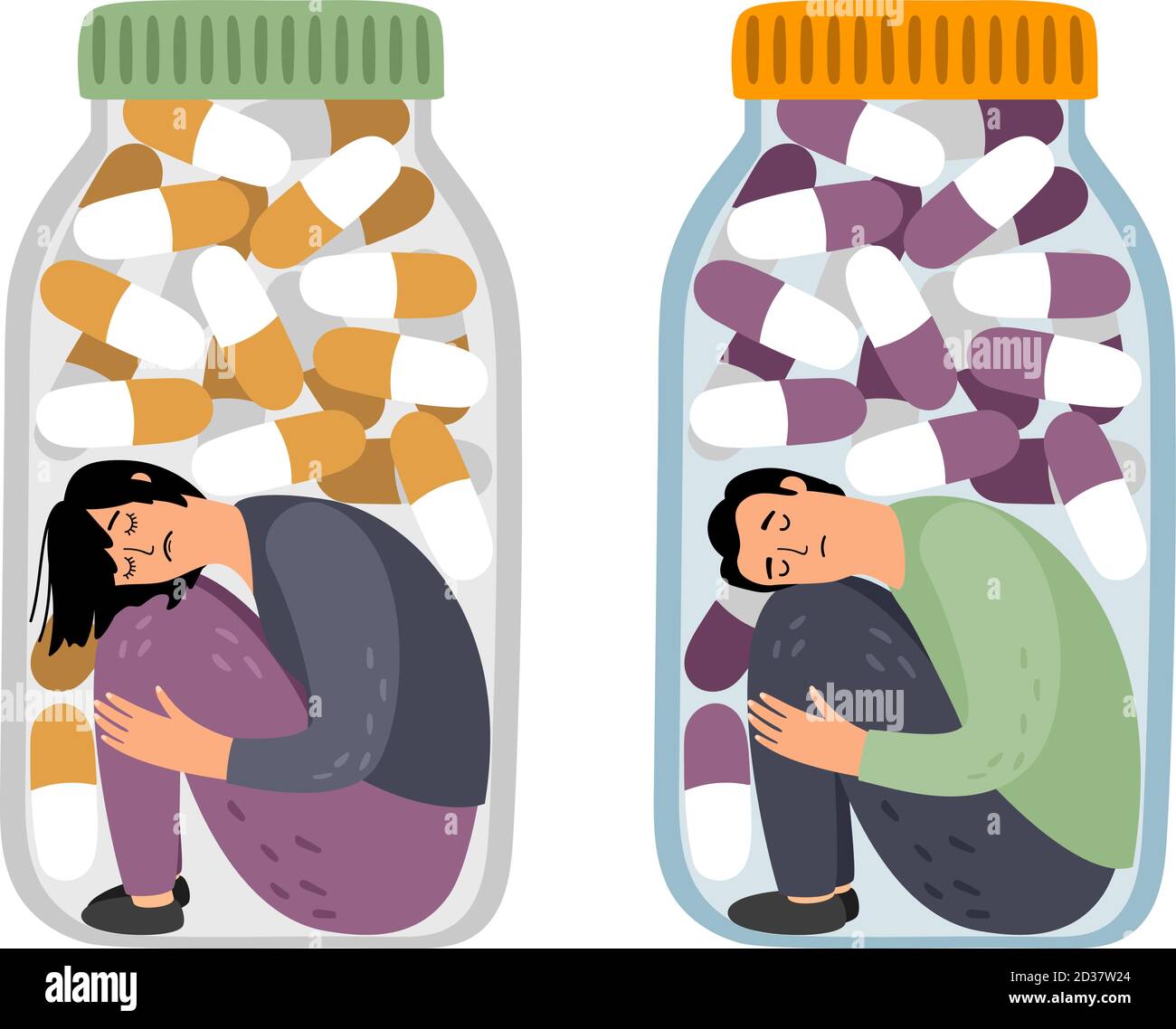Depresed people with drugs. Man in depression and woman in opioid ...