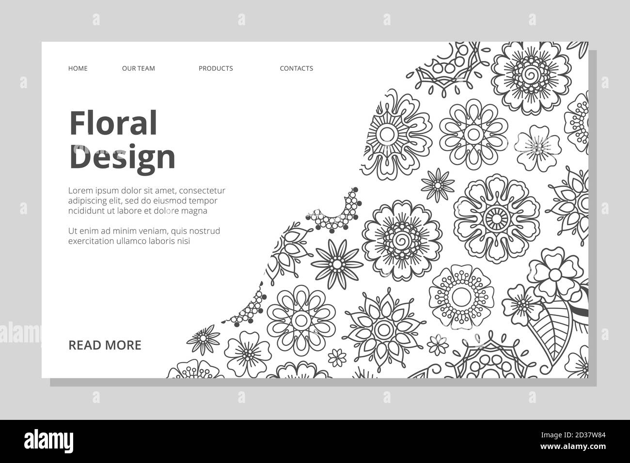 Floral landing page. Vector hand drawn line flowers web banner. Floral ...