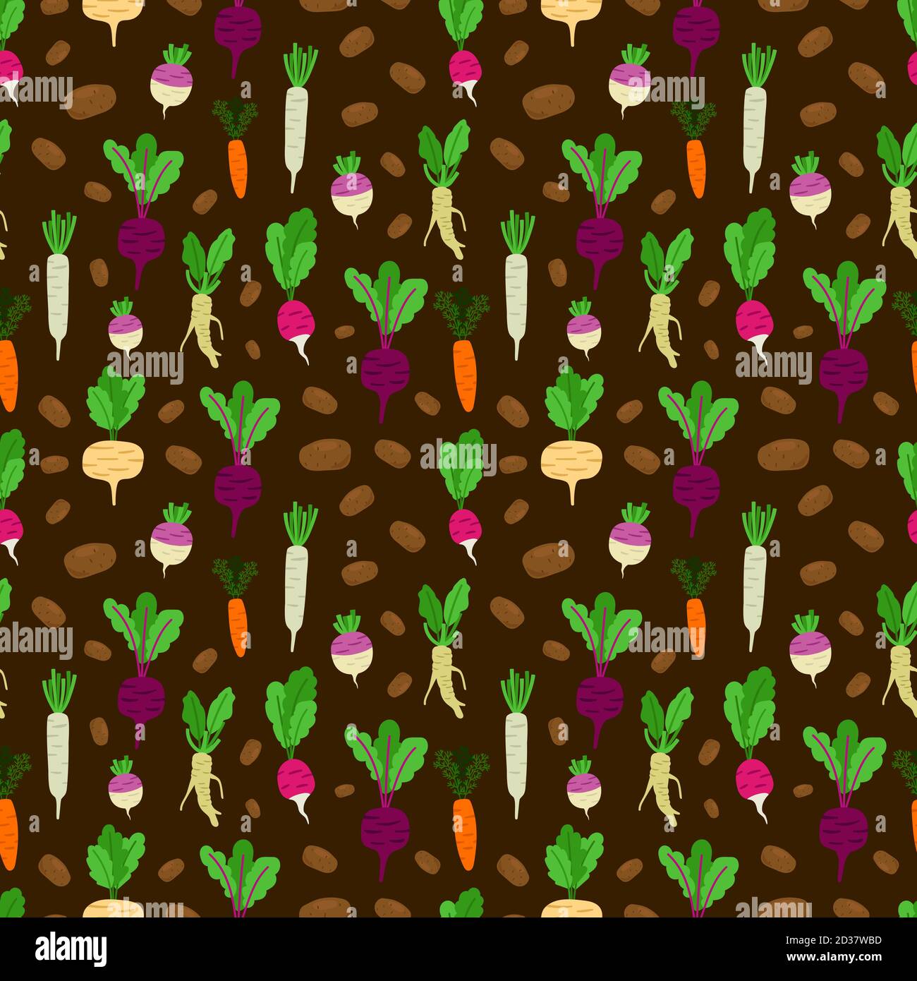Fresh roots colored vegetables vector seamless pattern. Illustration of ...