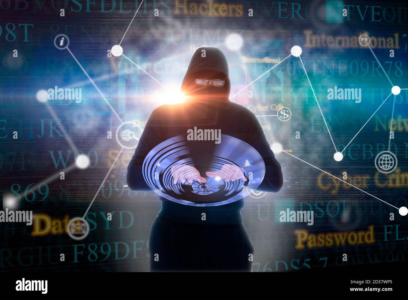 Hacker stealing information. Computer hacking concept. Network security. Computer crimen. Danger ...