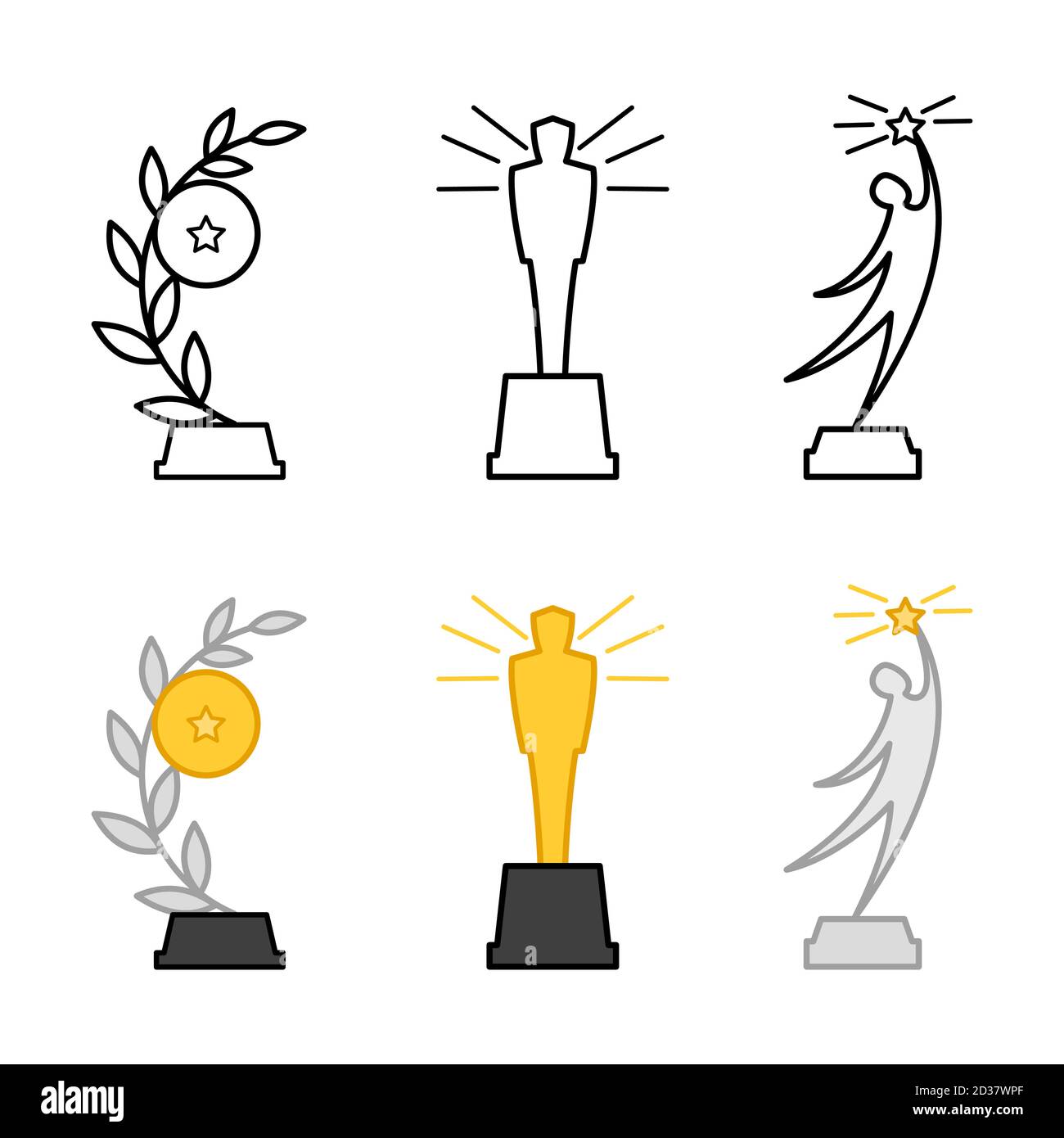 Line and colorful different awards, figurines vector isolated on white ...