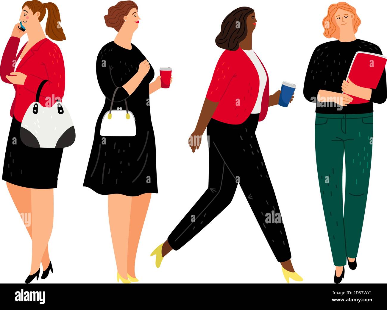 Business women in formal clothes with documents and coffee, vector ...