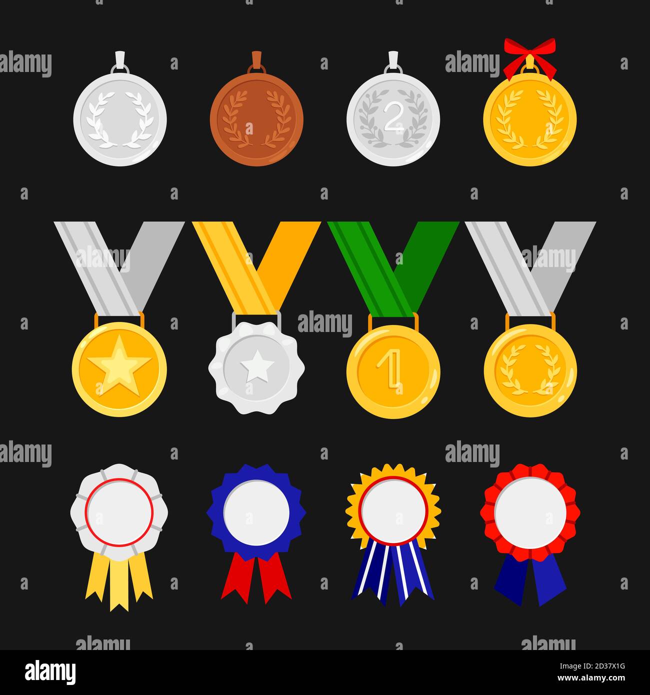 Vector orders and medals isolated on black background. Awards icons set ...