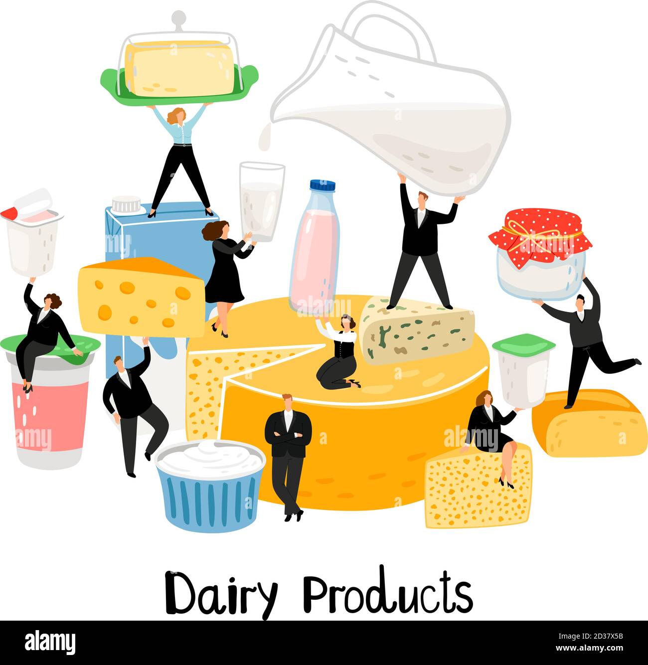 Milk, cheese and diary products healthy eating vector illustration ...