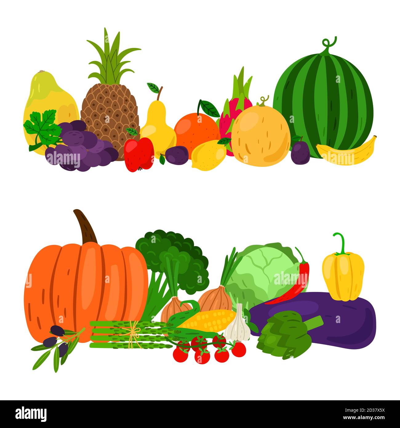 Vegetables and fruits vector groups. Harvest illustration. Greens ... Vegetables and fruits vector groups. Harvest illustration. Greens ...