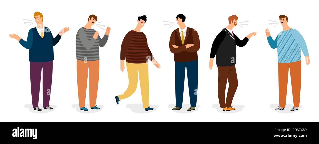 Agressive men. Destructive emotions illustration. Vector frustrated and ...