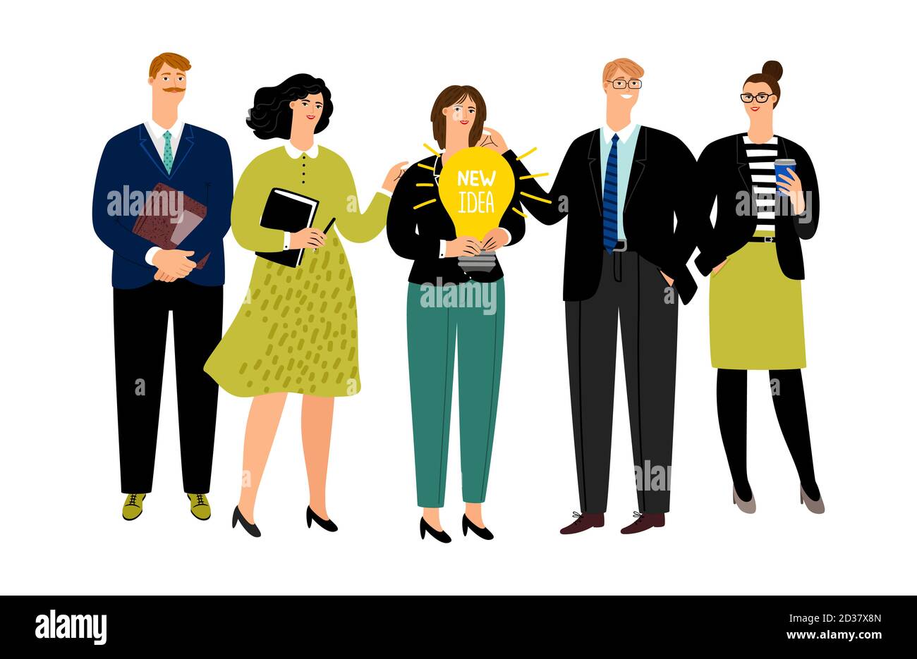 Young lady has new idea. Business team with new idea vector ...