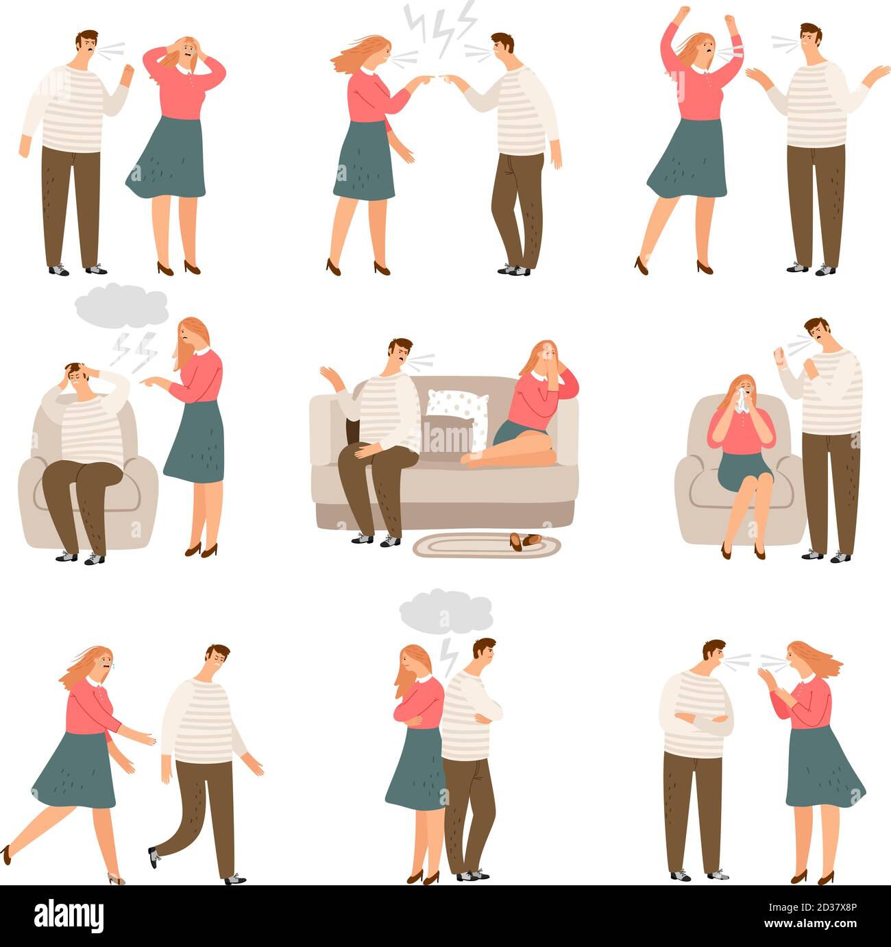 Unhappy family. Husband and wife or couple of people during conflict ...