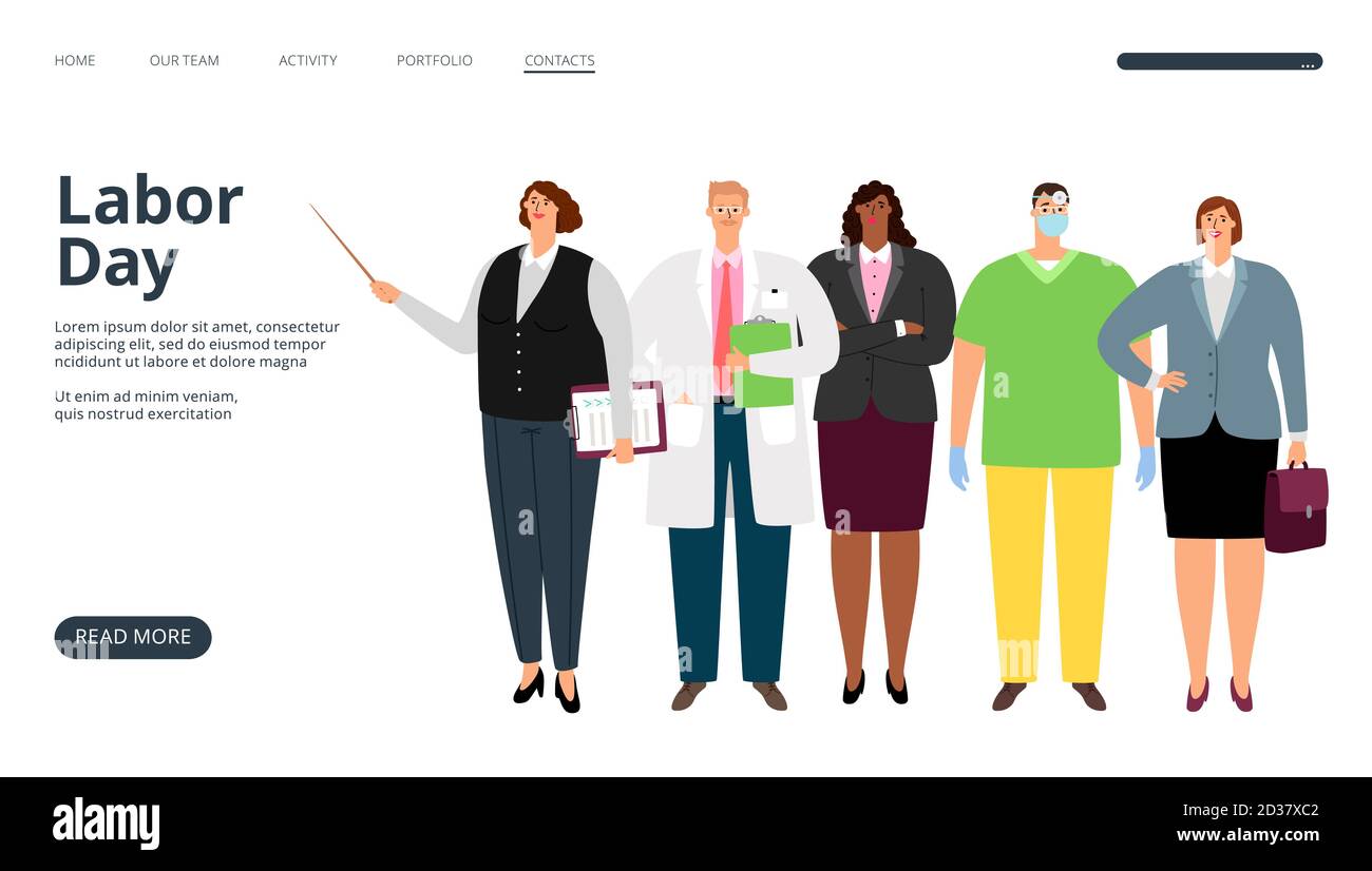 Labor day landing page. Different profession people vector characters ...