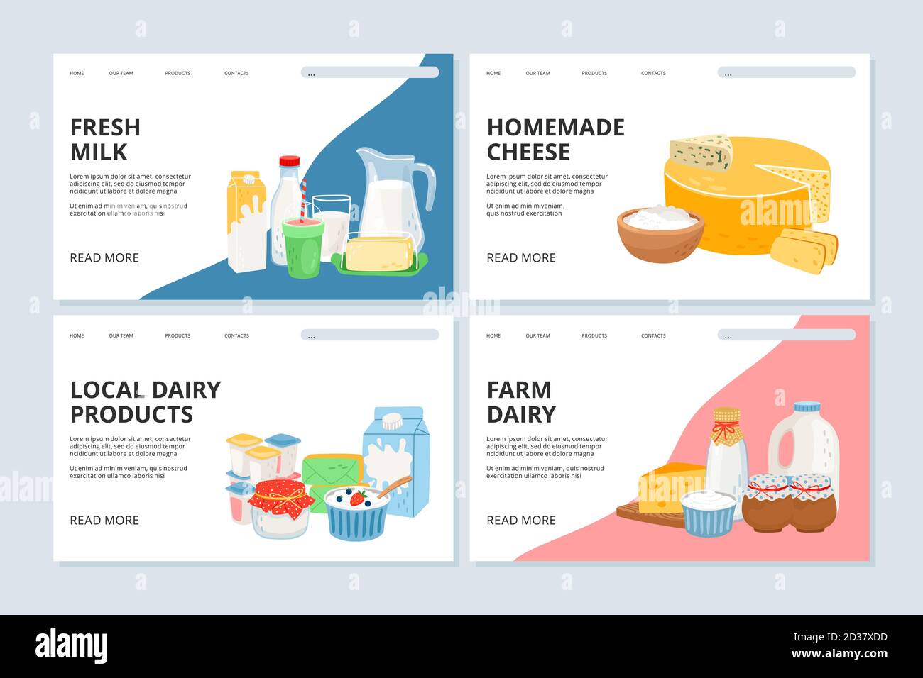 Farm dairy landing page. Fresh milk, homemade cheese vector ...
