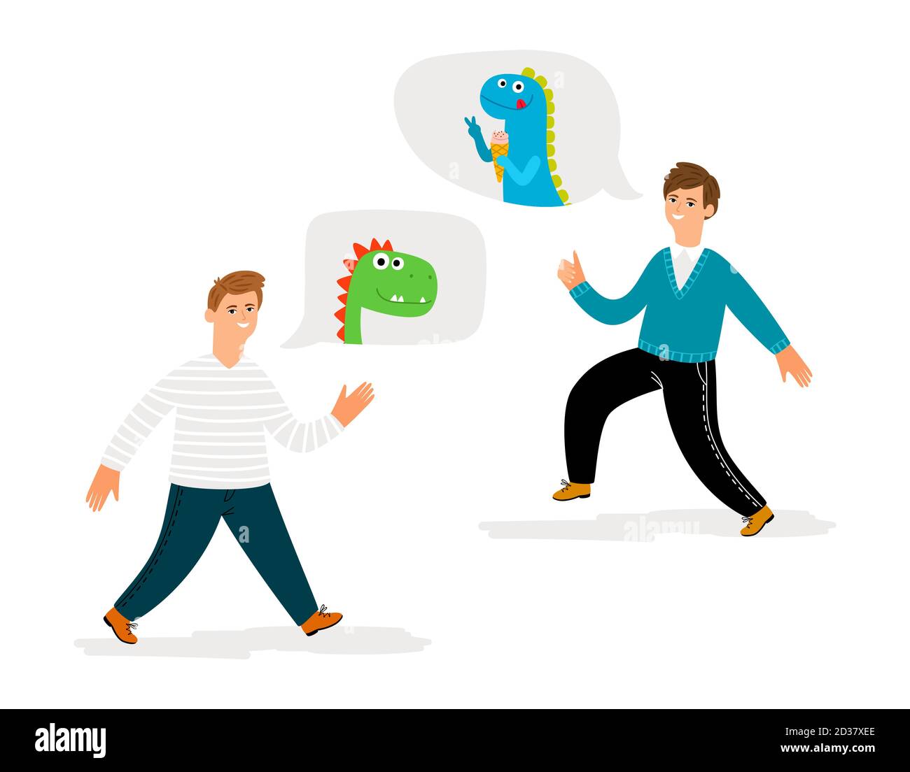 Boys and dinosaurs. Vector cartoon boys talk about dinosaurs Stock ...