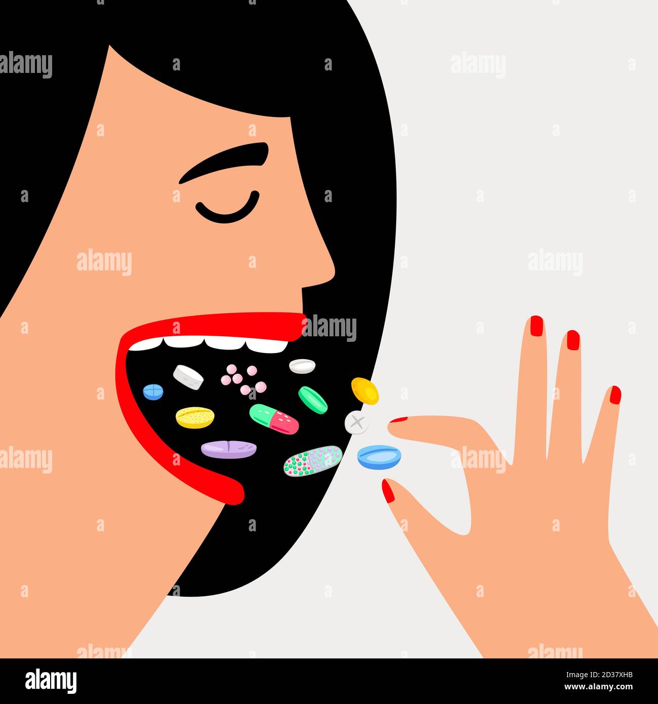 Woman and taking tablets and mouth Stock Vector Images - Alamy