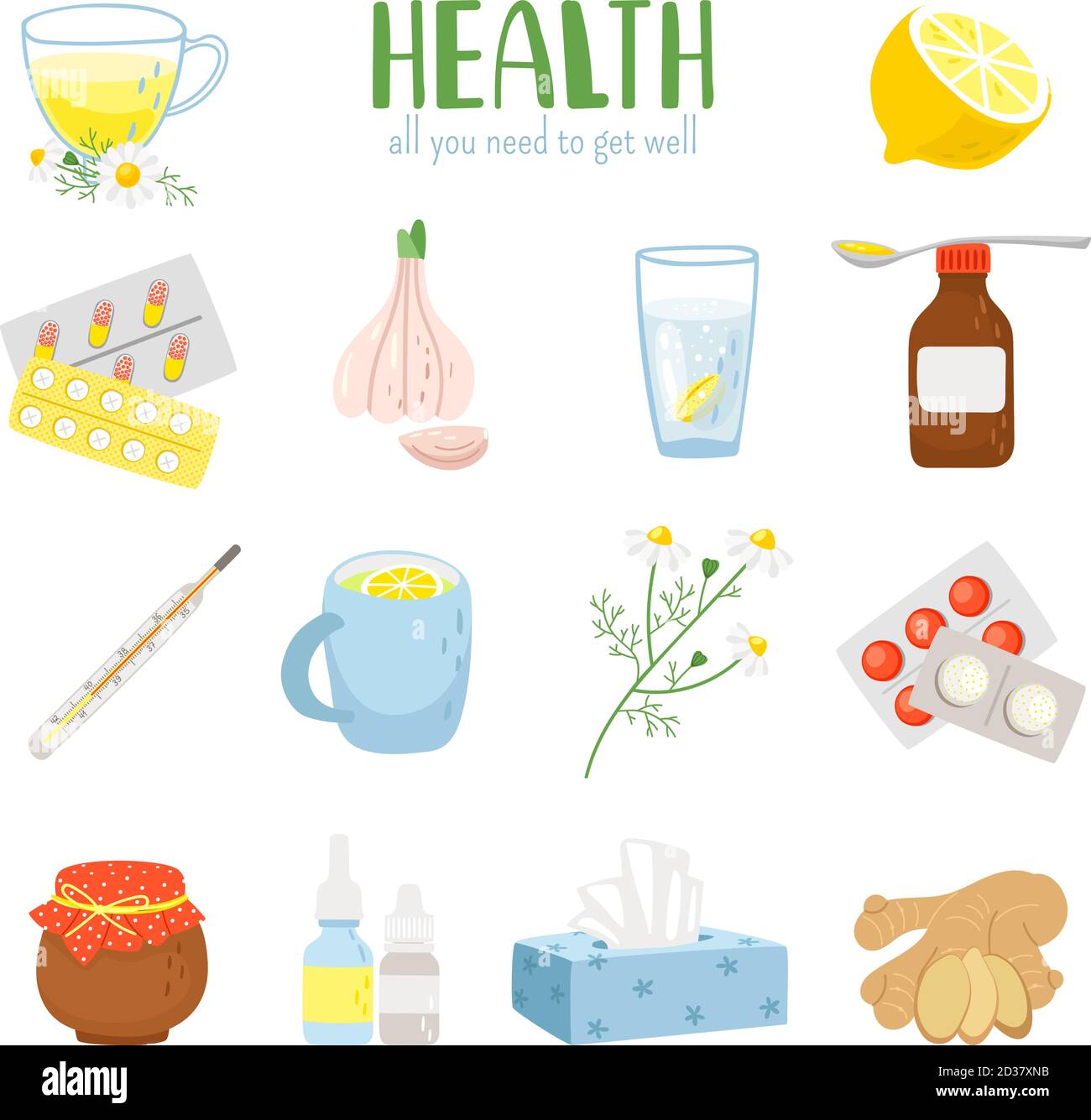 Cold remedies. Winter cold and flu health remedy set, syrup with lemon ...